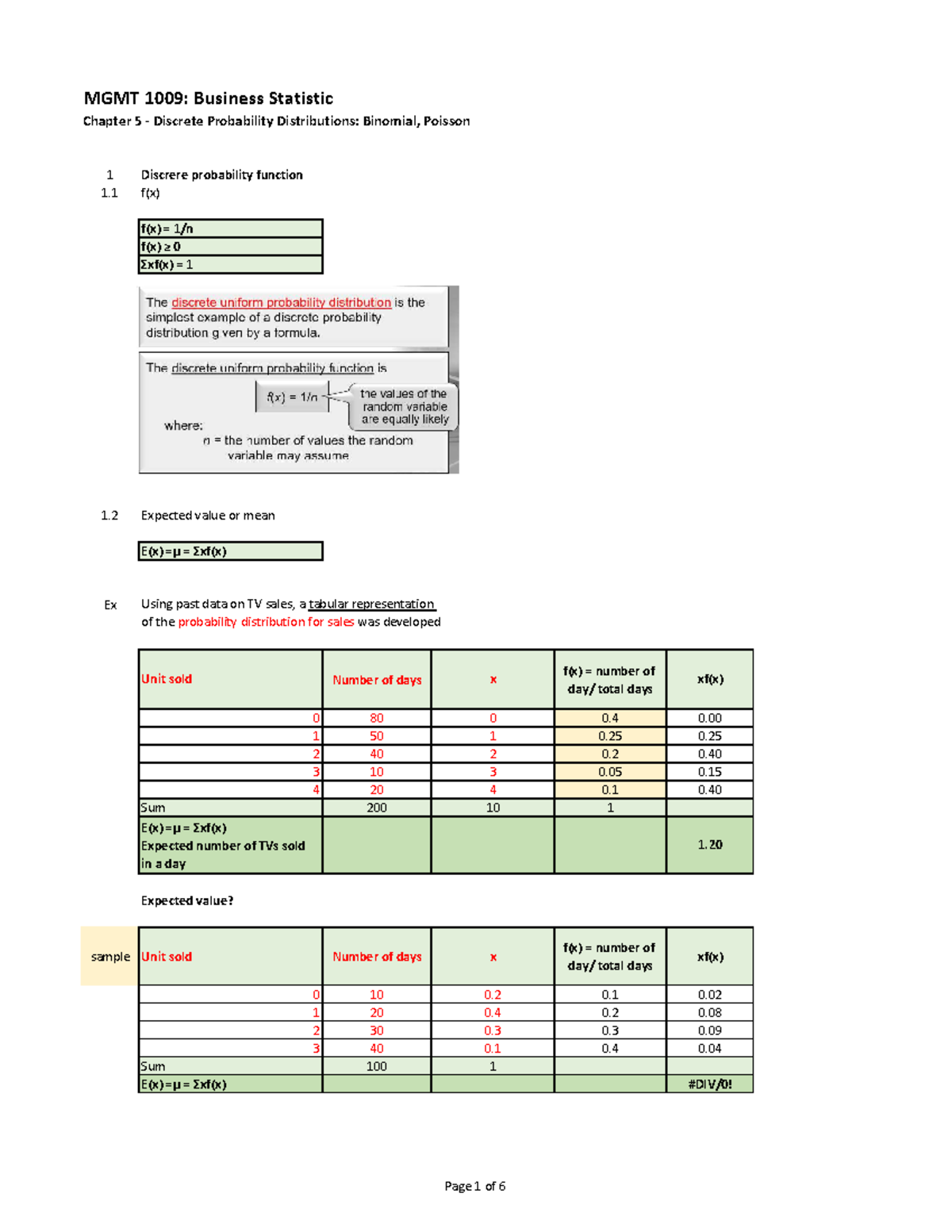 BS - Chapter 5 summary - Chapter 5 - Discrete Probability Distributions ...