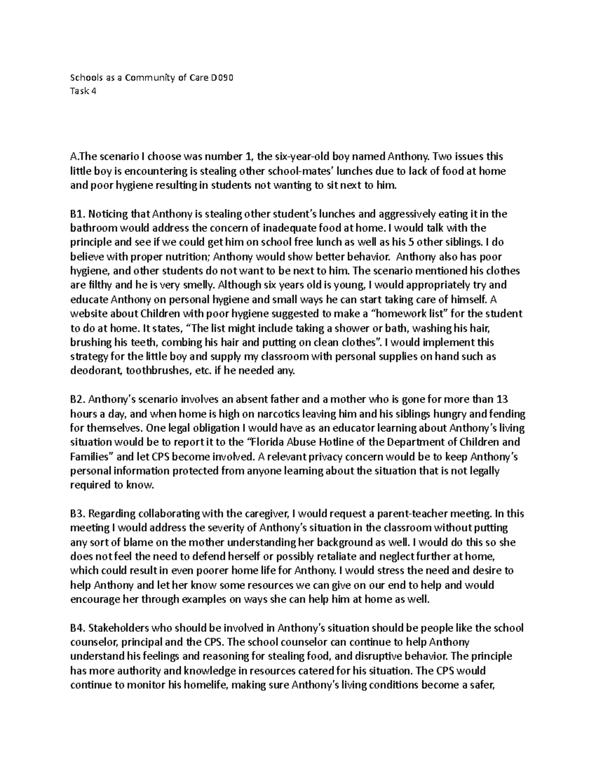 D090 Task 4 - passed - Schools as a Community of Care D Task 4 A ...