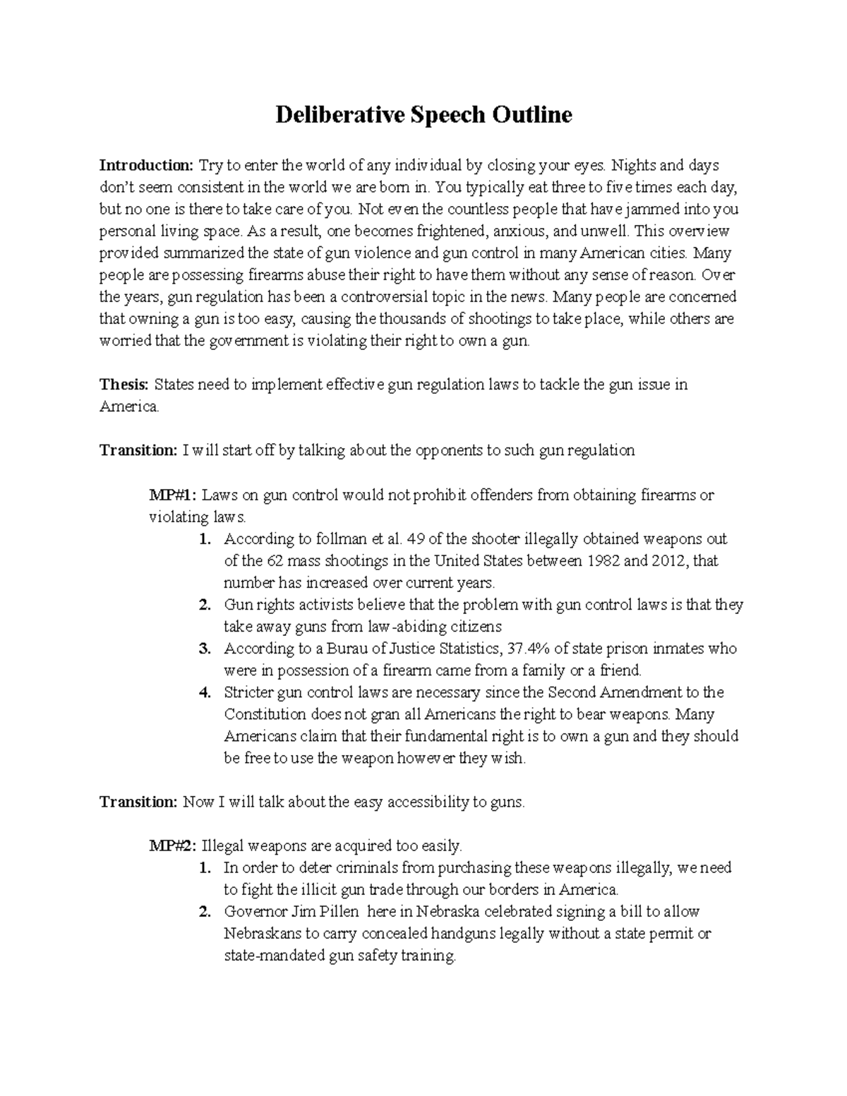 Deliberative Speech Outline - Deliberative Speech Outline Introduction ...