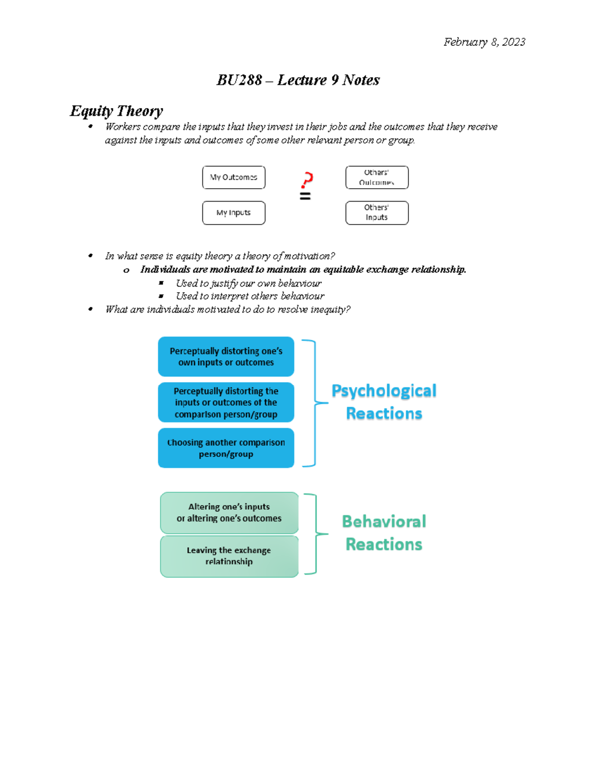 BU288 - Lecture 9 Notes - you know - BU288 – Lecture 9 Notes Equity ...