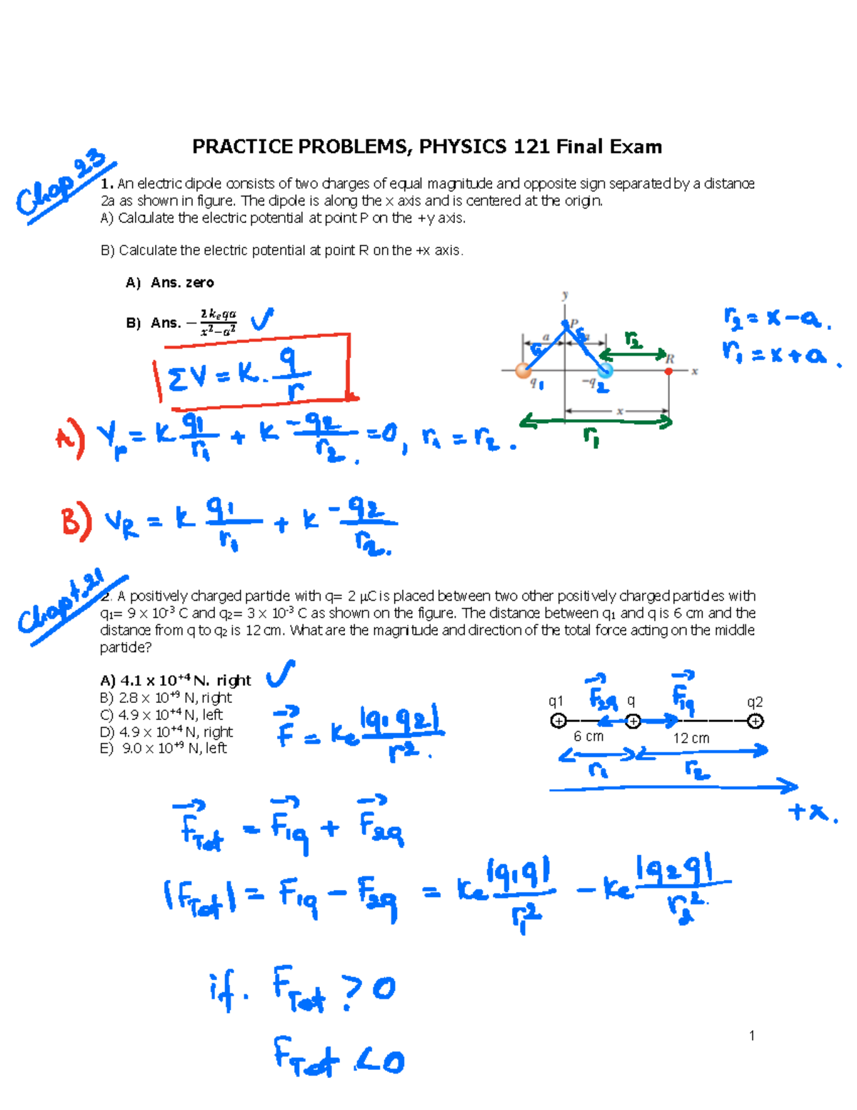 Practice Problem 121. Final Exam - PRACTICE PROBLEMS, PHYSICS 121 Final ...
