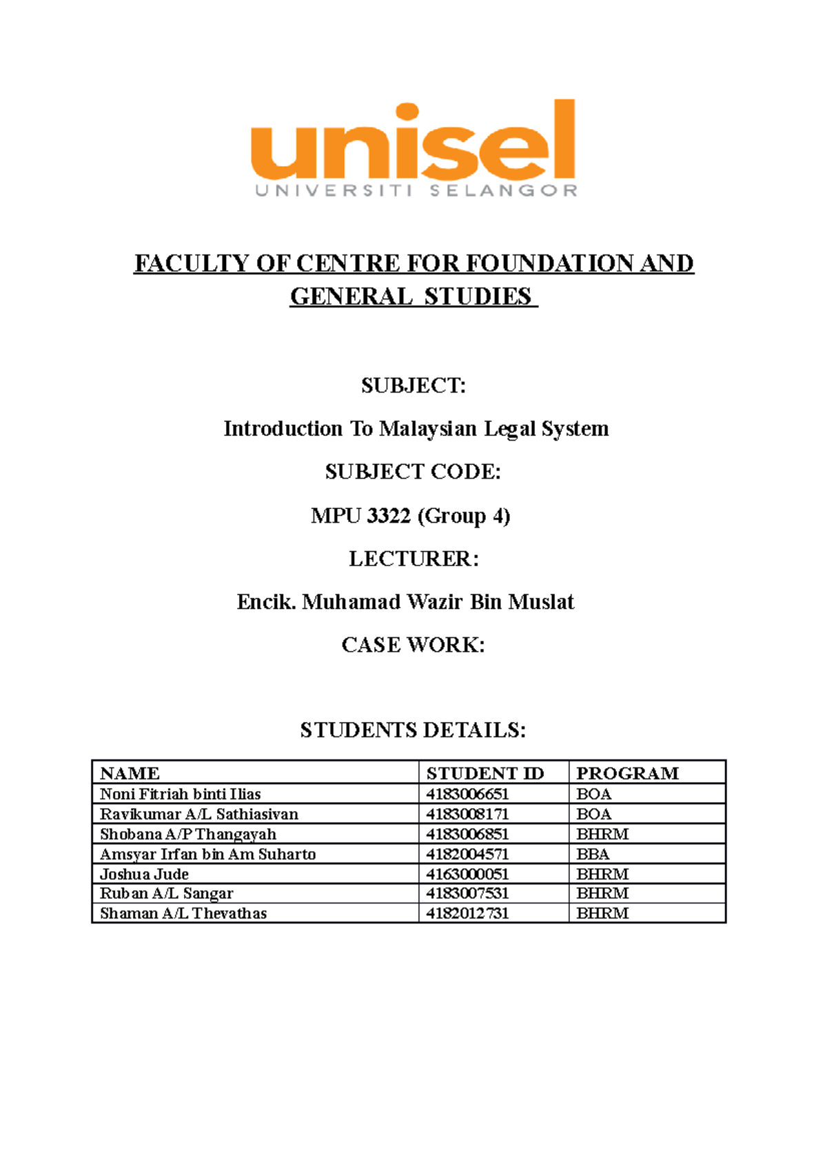 Case lee kee chong vs emapt ekor - FACULTY OF CENTRE FOR FOUNDATION AND ...