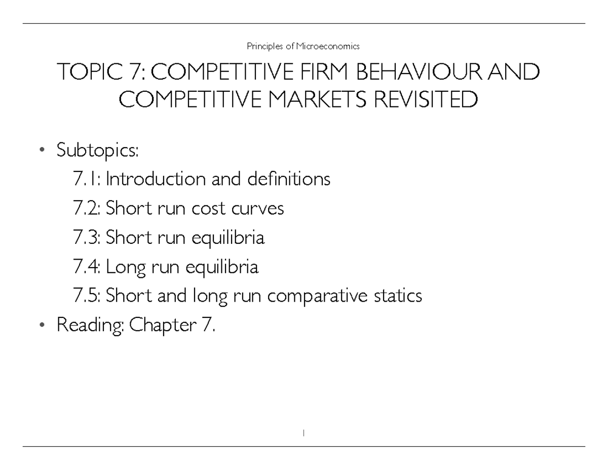 Topic 7.1 Slide - TOPIC 7: COMPETITIVE FIRM BEHAVIOUR AND COMPETITIVE ...