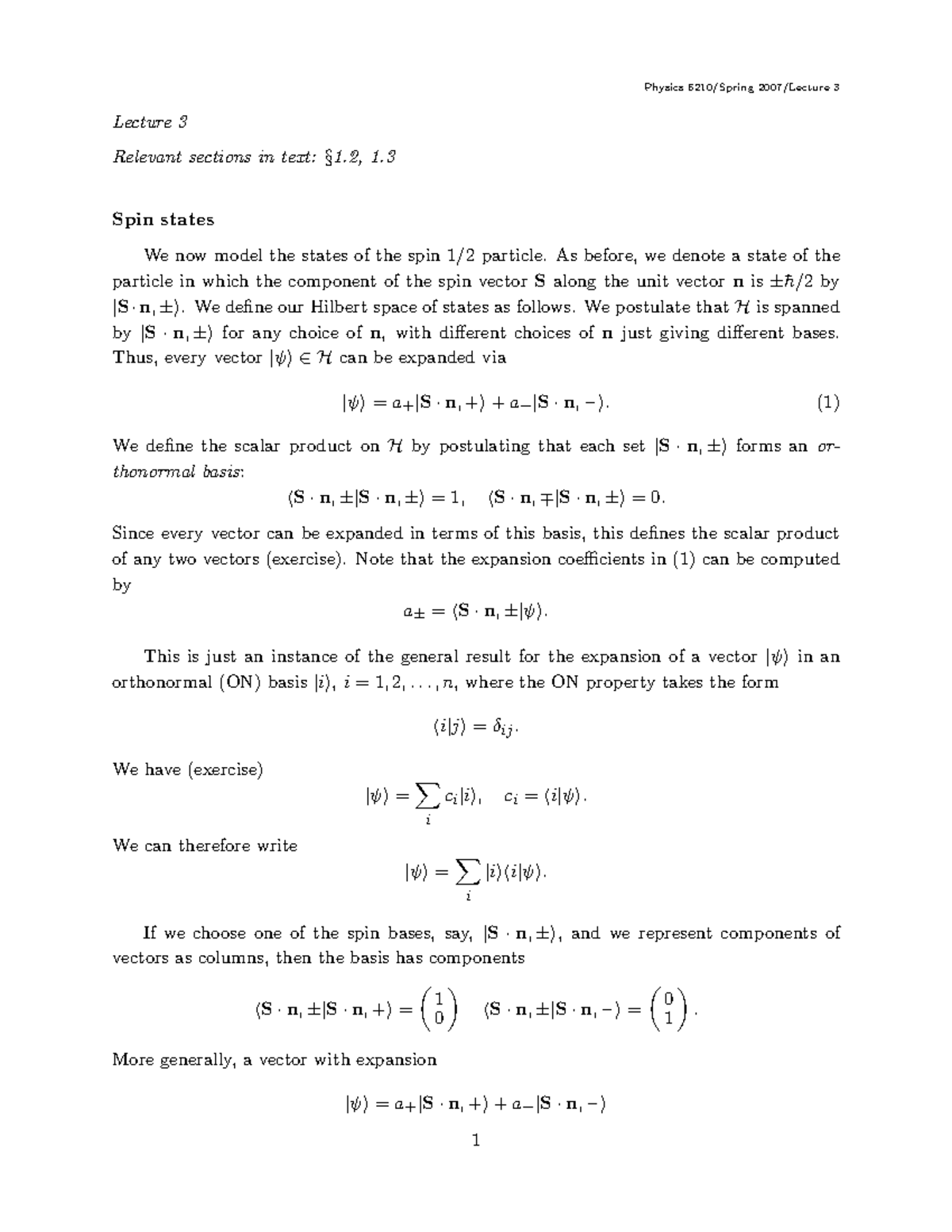 1.3 relevant sections in text 1.2, 1 - Lecture 3 Relevant sections in ...