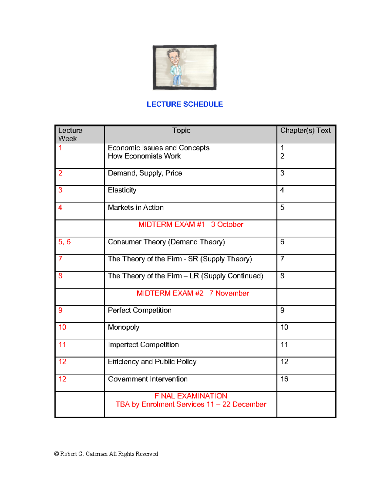 Lecture Schedule Sep22 - © Robert G. Gateman All Rights Reserved ...