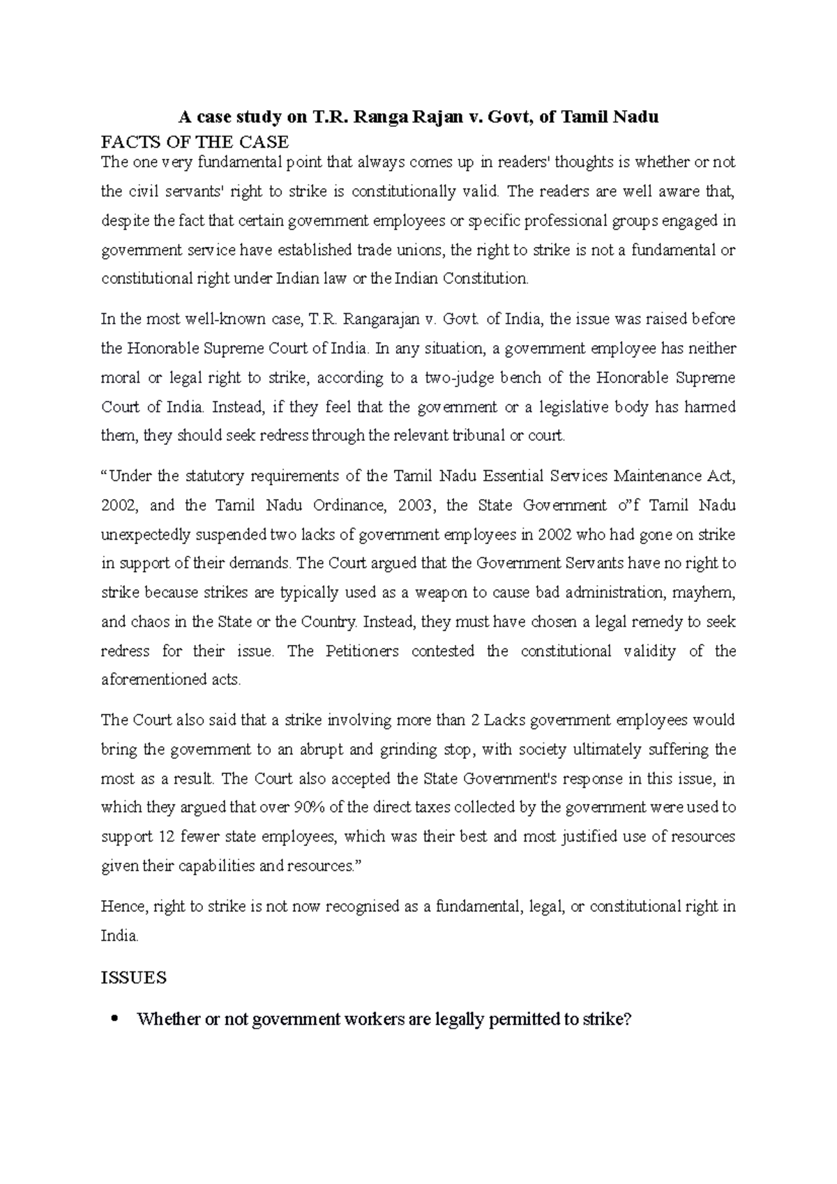 A case study on T.R. Ranga Rajan v. Govt, of Tamil Nadu - A case study ...