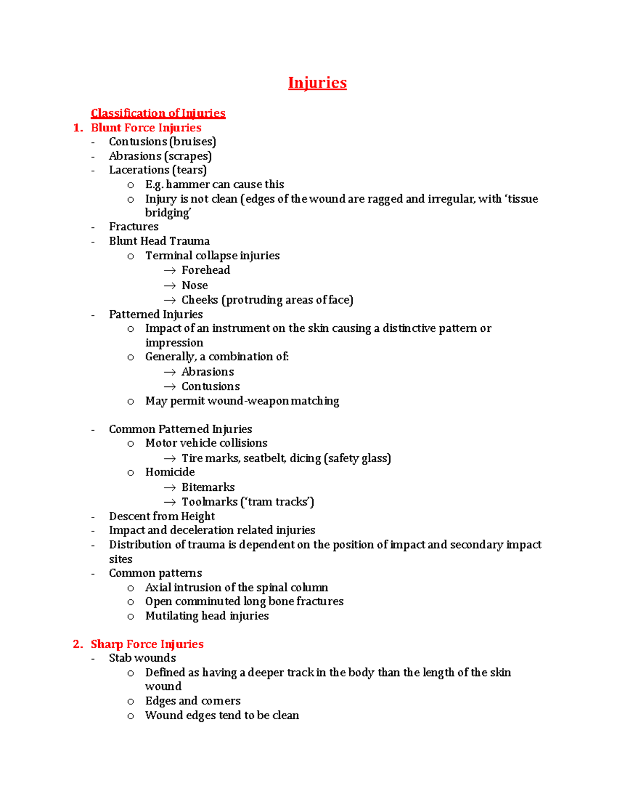 Introduction to Pathology - Lecture 9 - Injuries **Classification of Injuries Blunt Force ...