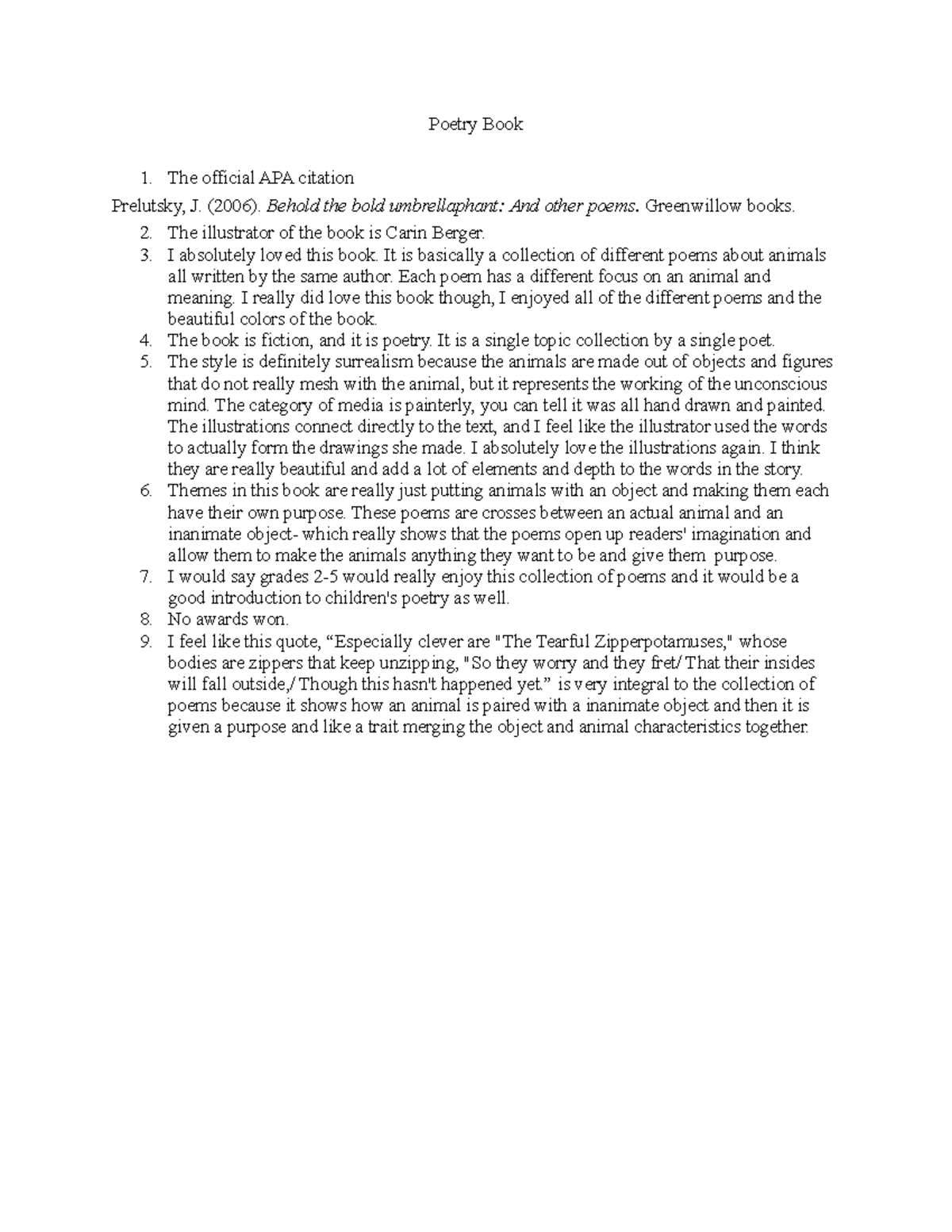 Poetry book - assignment - Poetry Book The official APA citation ...