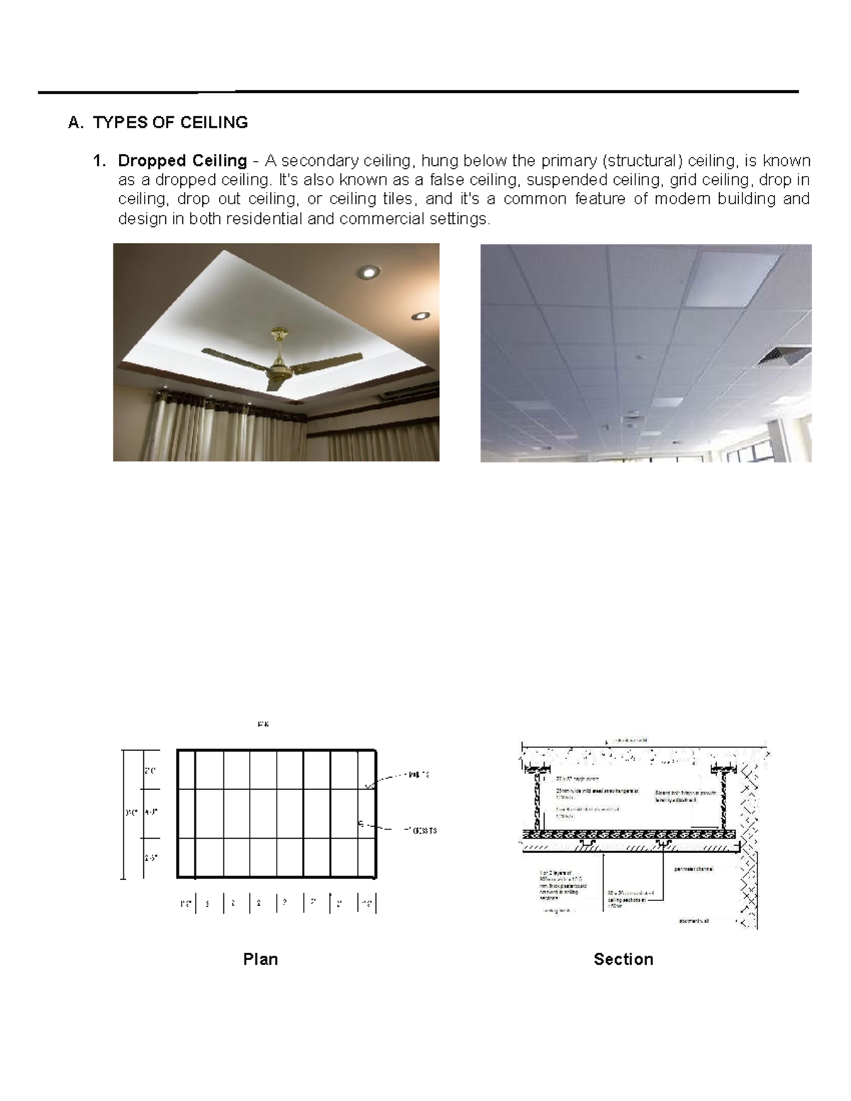 Types OF Ceiling - A. TYPES OF CEILING Dropped Ceiling - A secondary ...