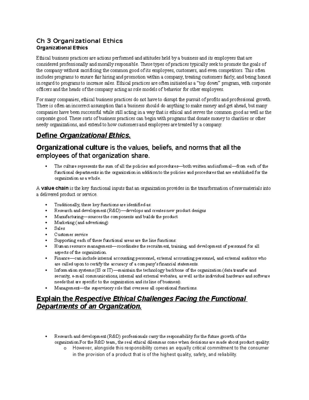 BUS Ethics Study Guide QUIZ 3 - Ch 3 Organizational Ethics ...