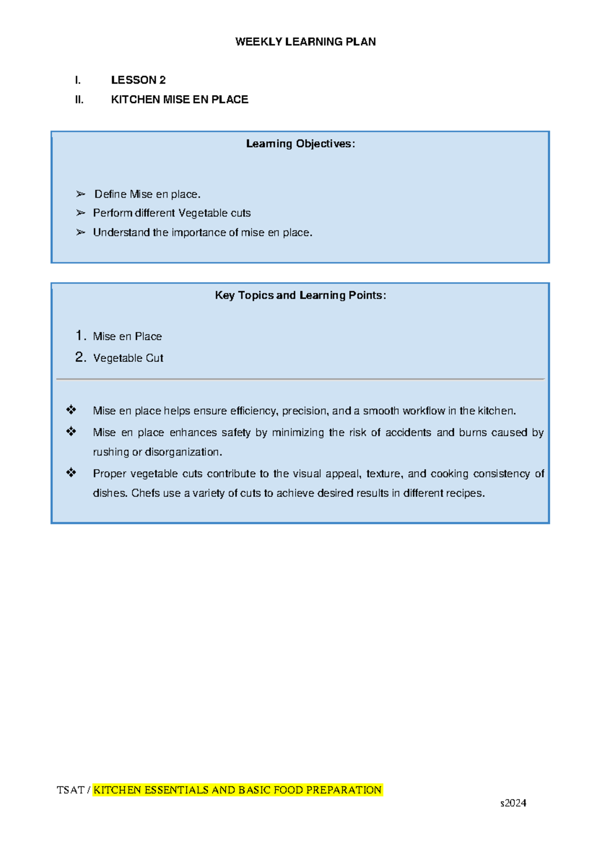 Fbcok WEEK 1 - cookery - TSAT / KITCHEN ESSENTIALS AND BASIC FOOD ...