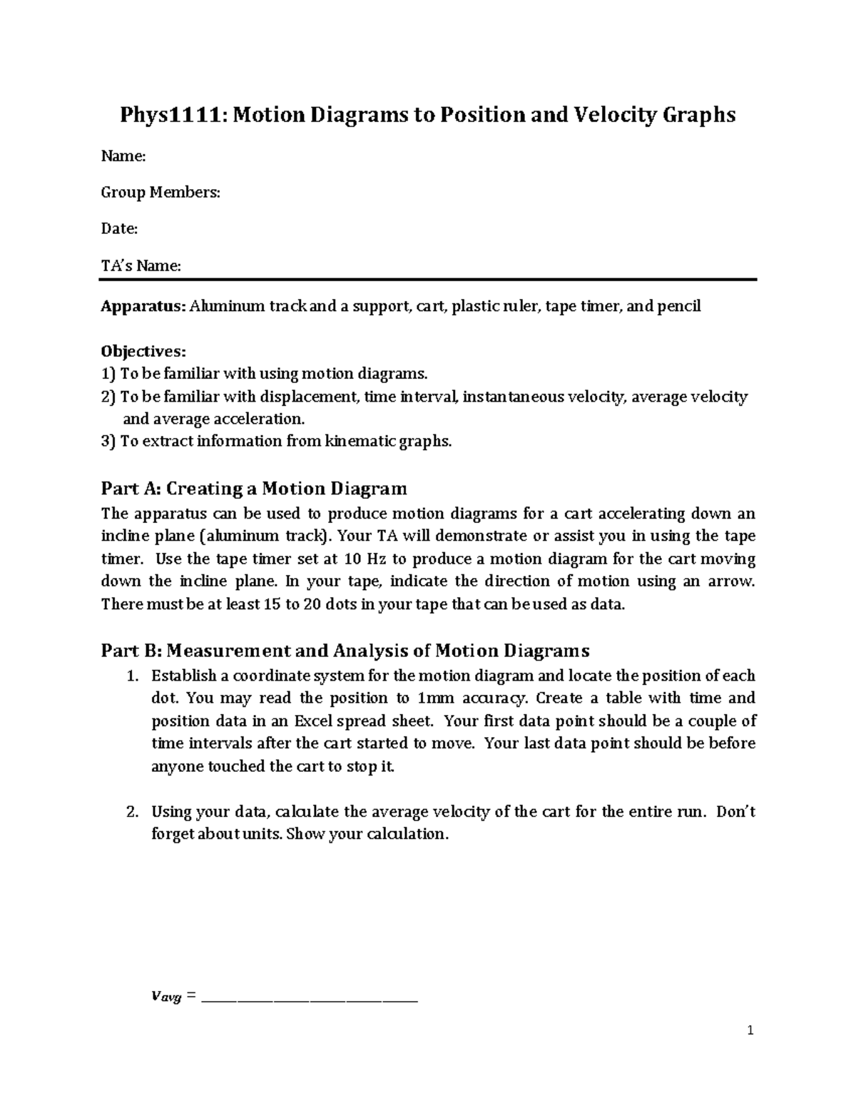 Phys1111 - Motion Diagrams to Position and Velocity Graphs - Phys1111 ...