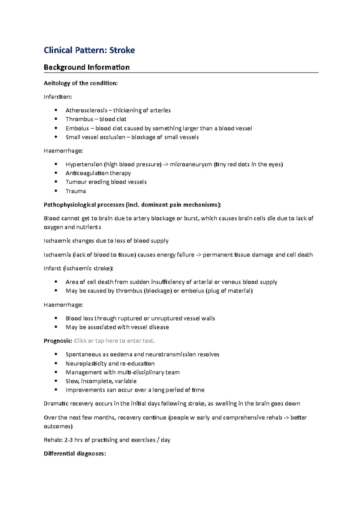 Clinical Pattern Template - Stroke - Clinical Pattern: Stroke ...