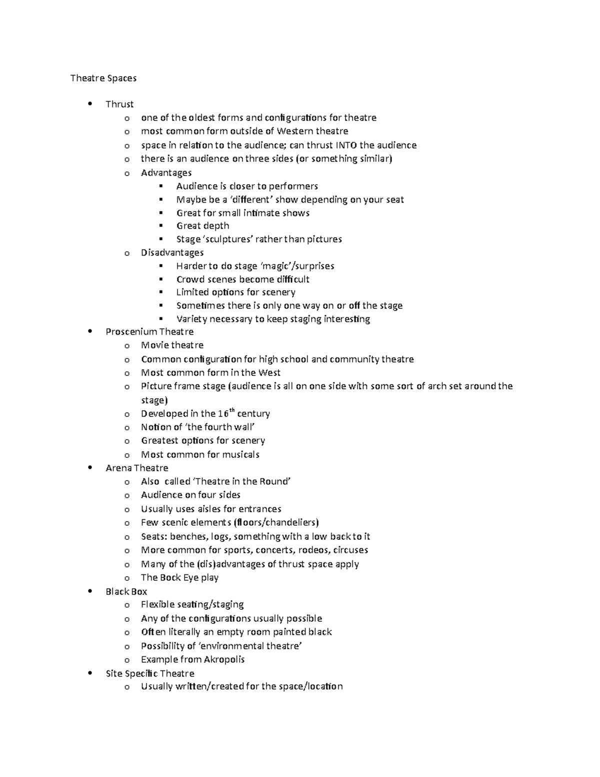 Theatre Notes 2 - Professor Ronald Zank - Theatre Spaces Thrust o o o o ...