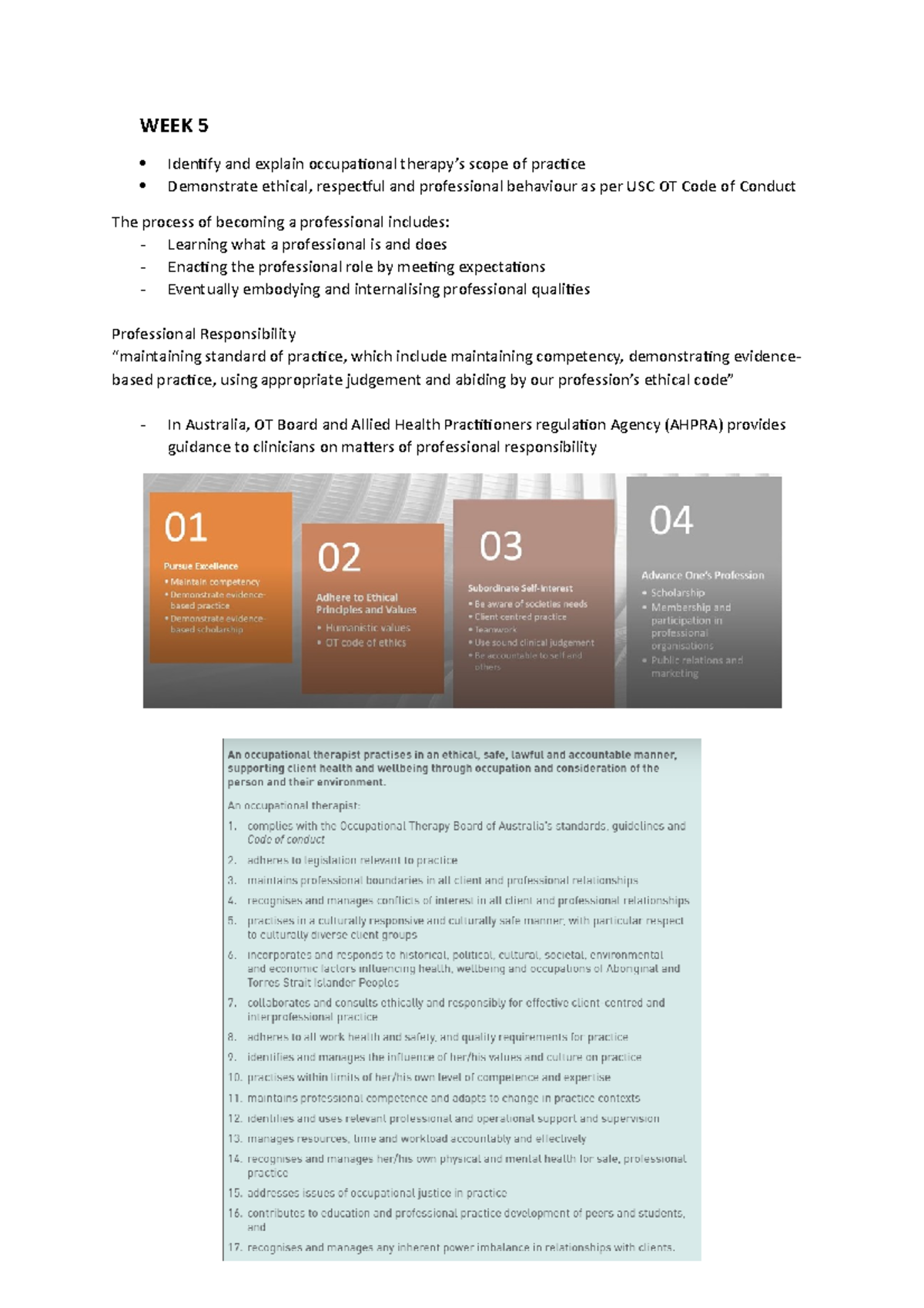 OCC Notes Weeks - WEEK 5 Identify and explain occupational therapy’s ...