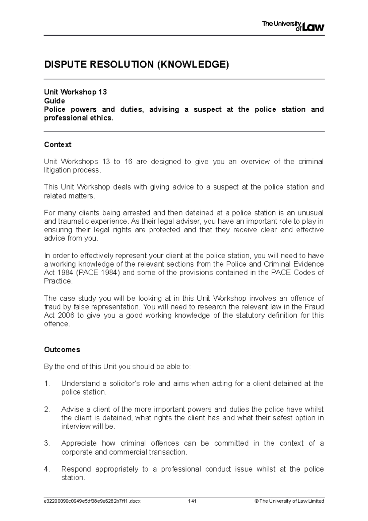 (W13.1) DR Guide - DISPUTE RESOLUTION (KNOWLEDGE) Unit Workshop 13 ...