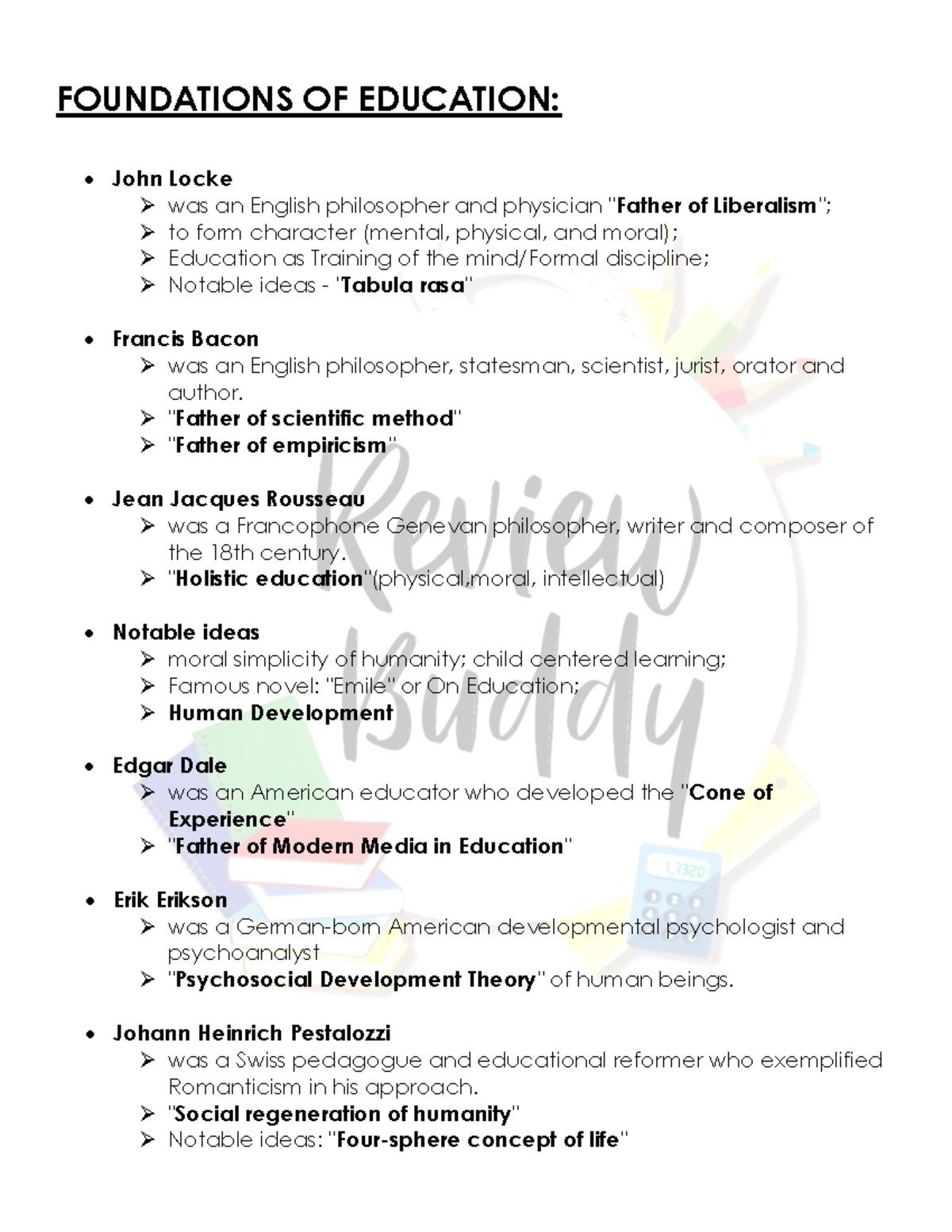 Professional Education Notes - FOUNDATIONS OF EDUCATION: John Locke was ...