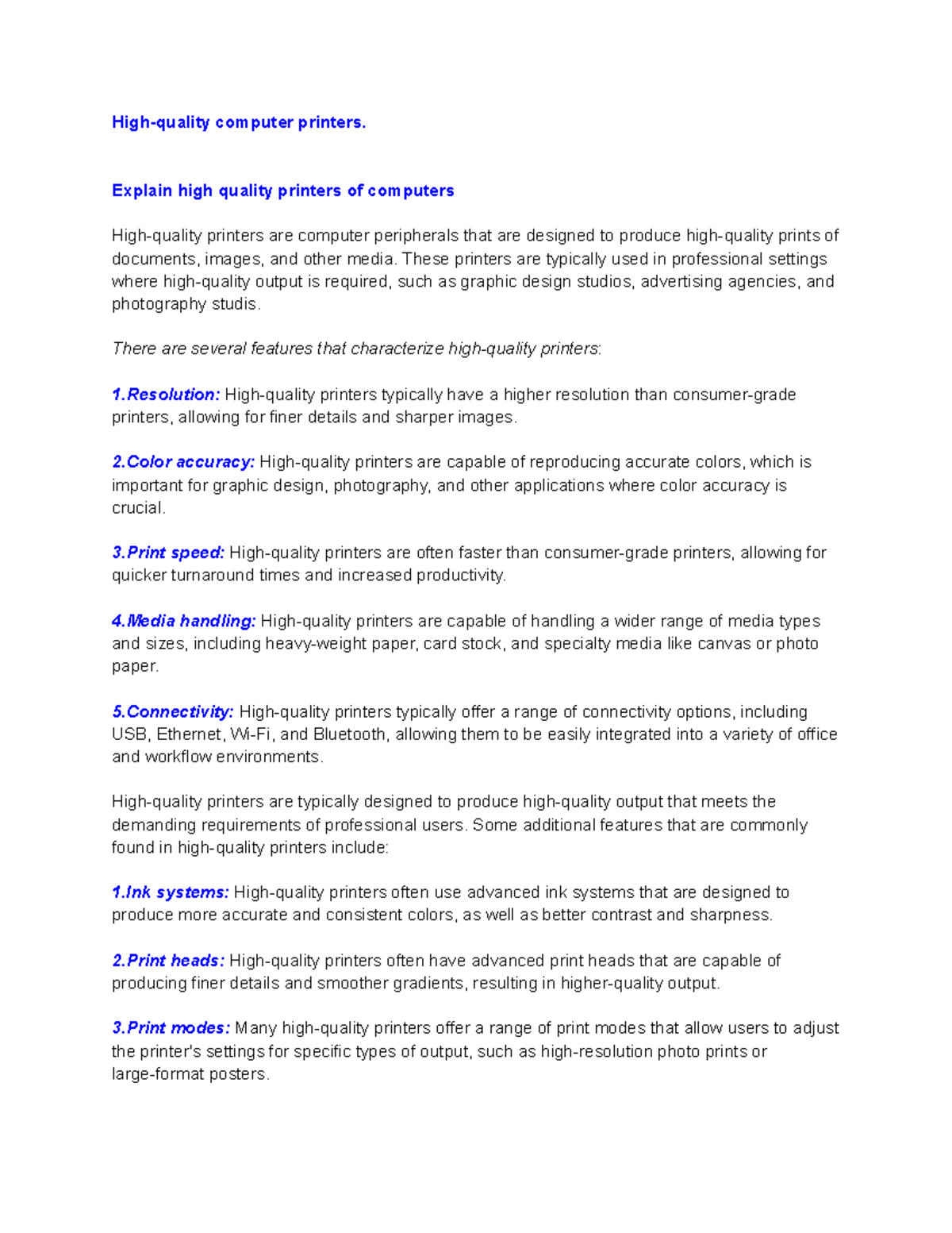 Explain high quality printers of computers - High-quality computer ...