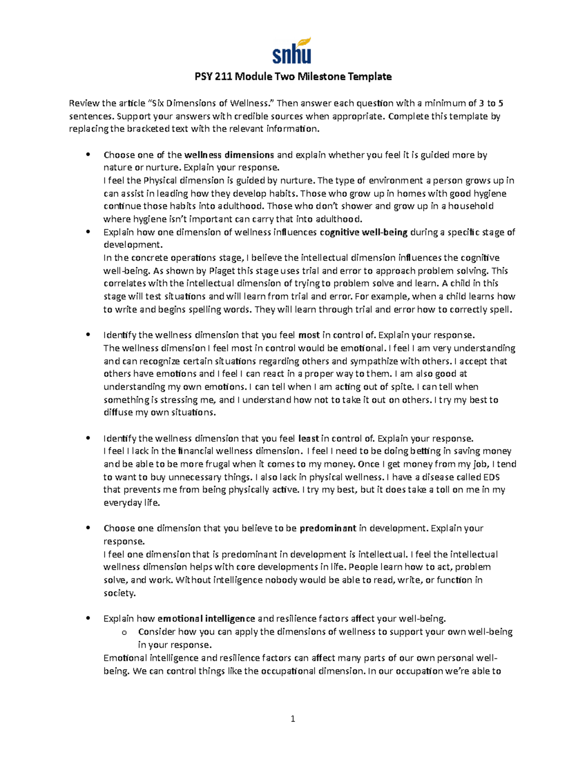 PSY 211 Module Two Milestone Template - PSY 211 Module Two Milestone ...