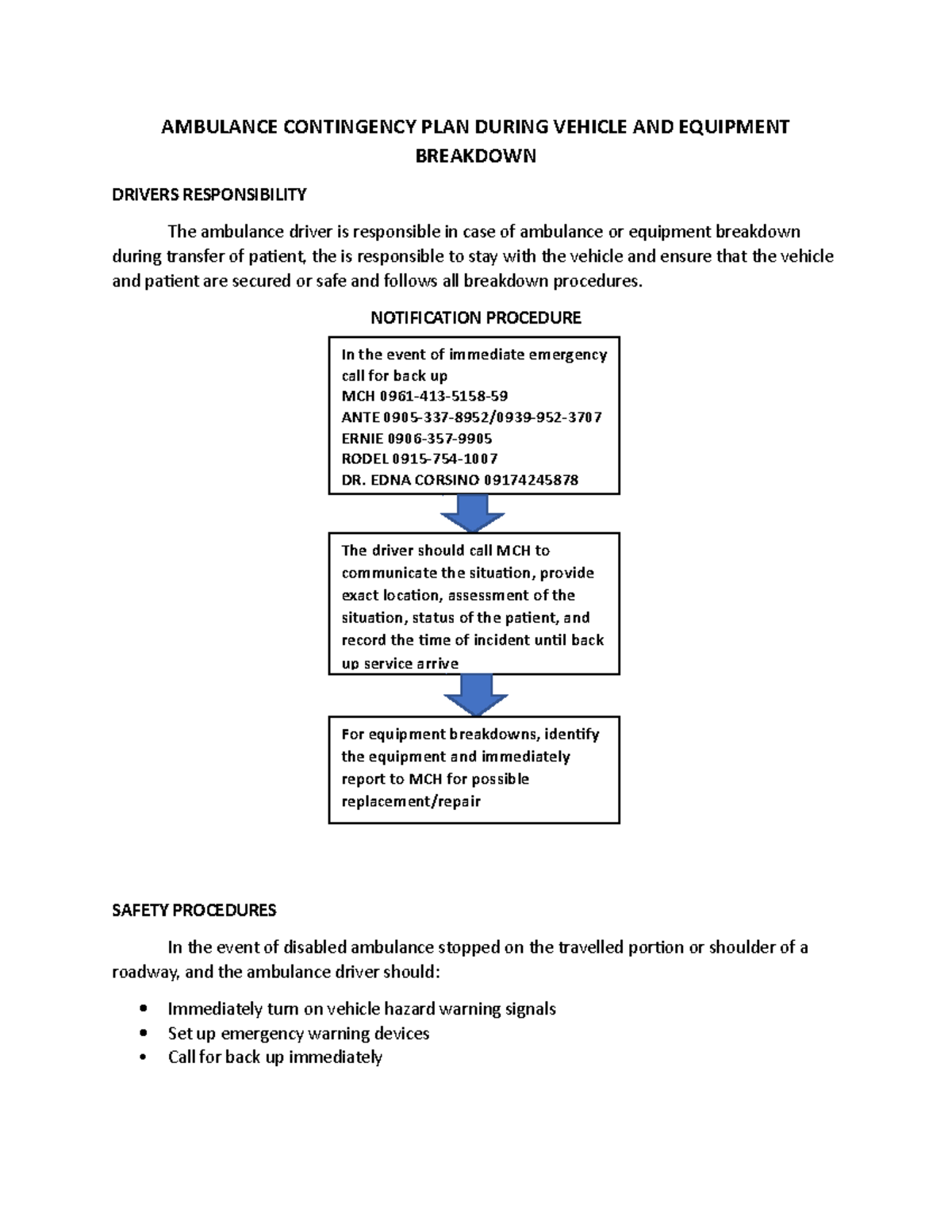 AMBU Contingency - for benchmarking - AMBULANCE CONTINGENCY PLAN DURING ...