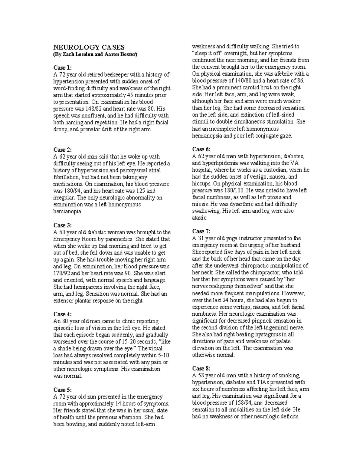 423345186 London Med Student Neurology Cases - NEUROLOGY CASES (By Zach ...