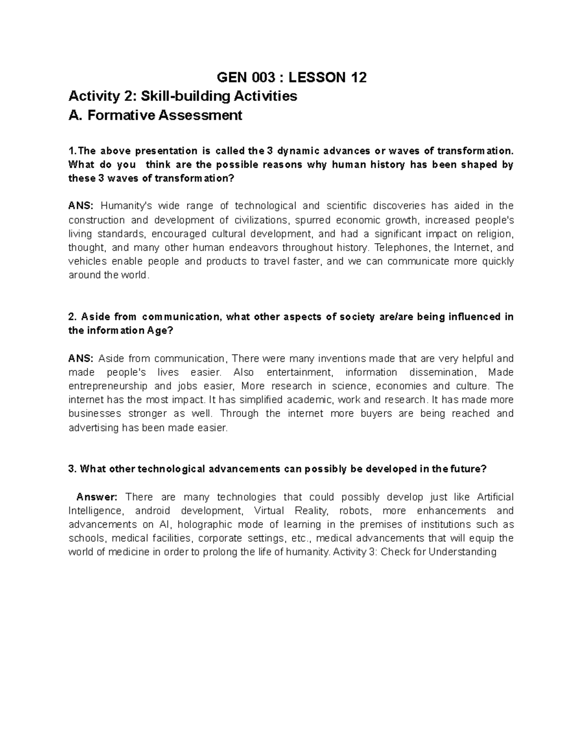 GEN 003 Lesson 12 - GEN 003 : LESSON 12 Activity 2: Skill-building ...