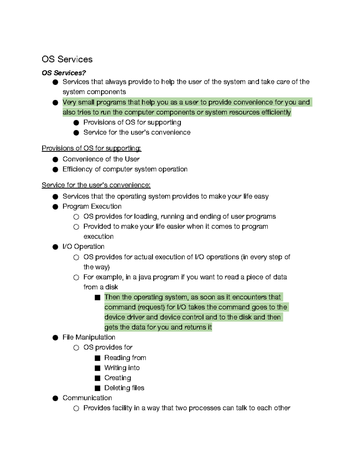 Os Services Introduction To Operating Systems Csci 3341 Dr Hashimi Final Exam May