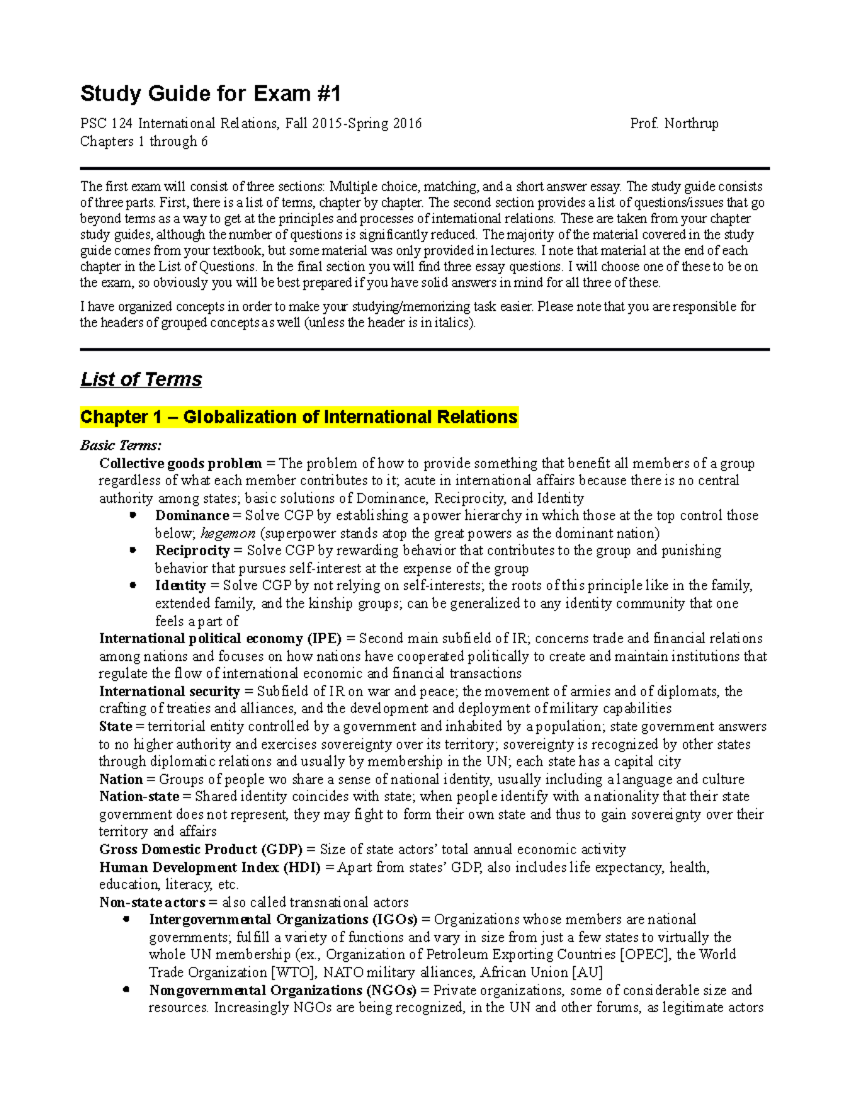 PSC 124 Exam 1 Study Guide and Answer 1 - Study Guide for Exam PSC 124 ...