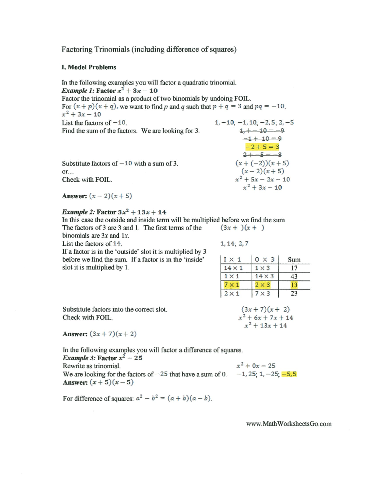 Factoring Trinomials - Notes - Factoring Trinomials (including ...