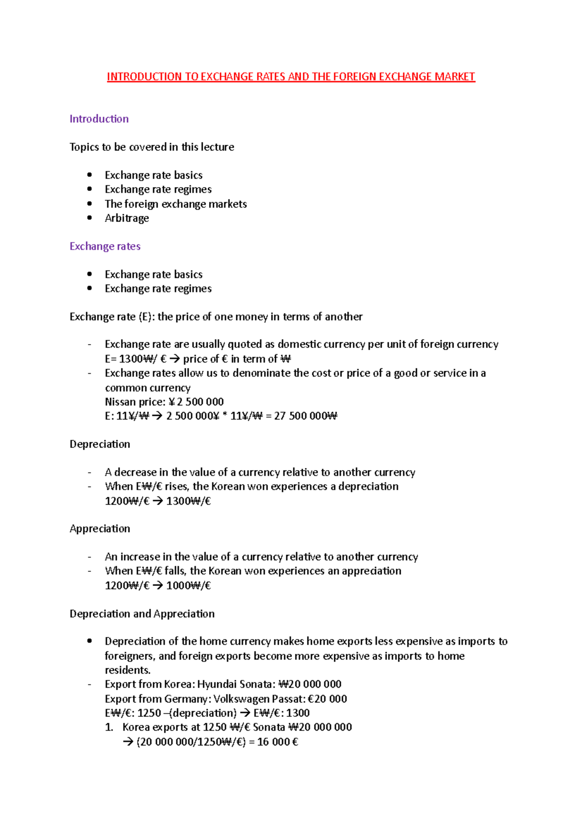INTRODUCTION TO EXCHANGE RATES AND THE FOREIGN EXCHANGE MARKET ...