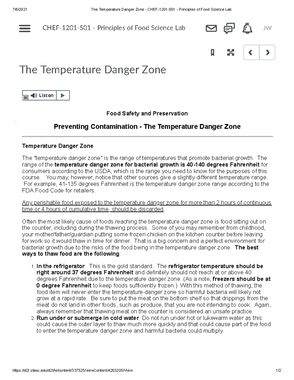 The Temperature Danger Zone - CHEF-1201-501 - Principles of Food ...