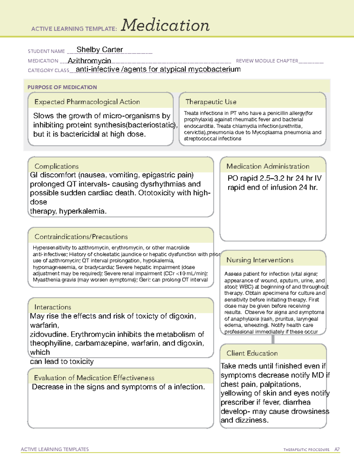 Azithromycin - med templates - NUR 113 - Coastal Alabama - Studocu