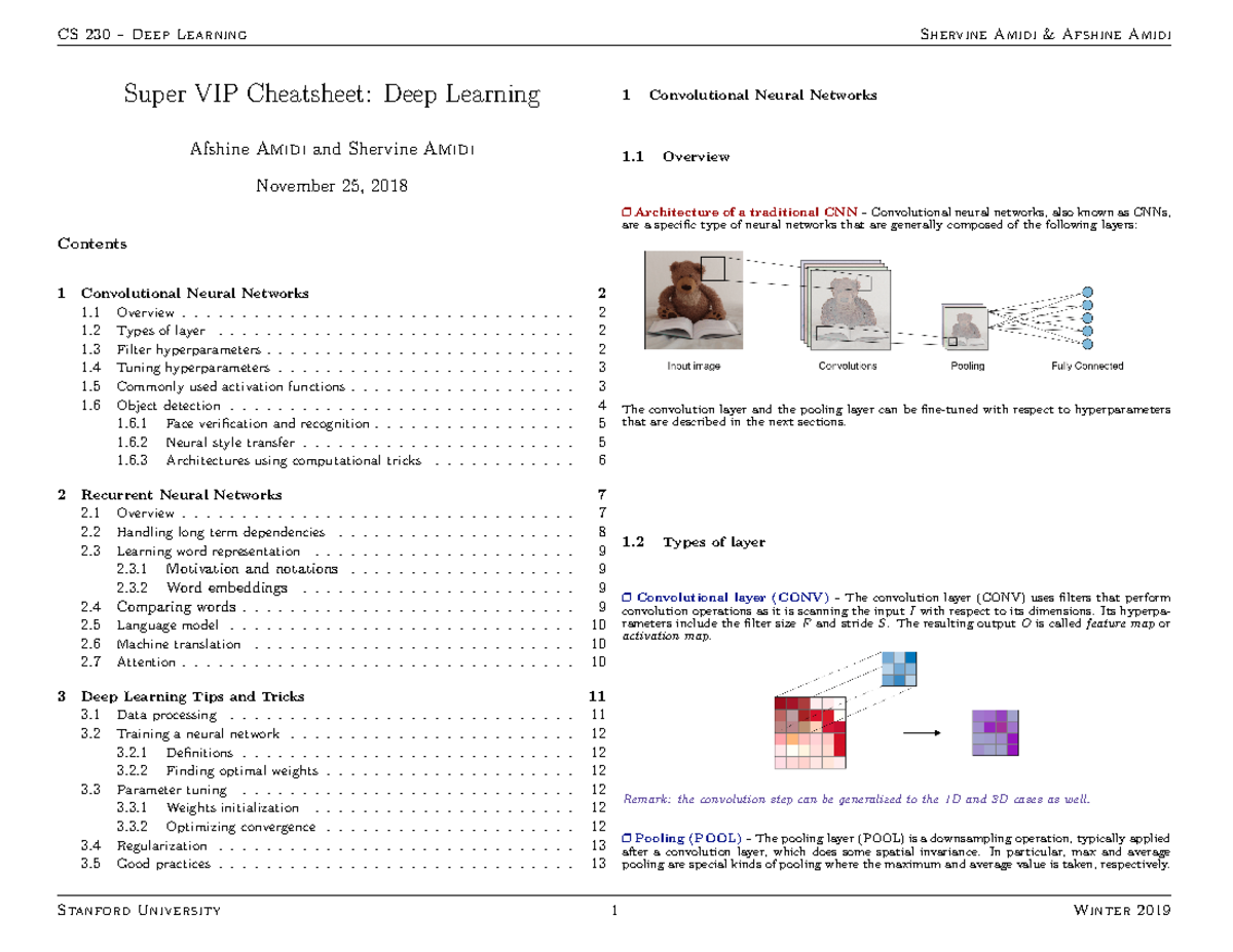 Super cheatsheet deep learning - Super VIP Cheatsheet: Deep Learning Afshine Amidi and Shervine ...