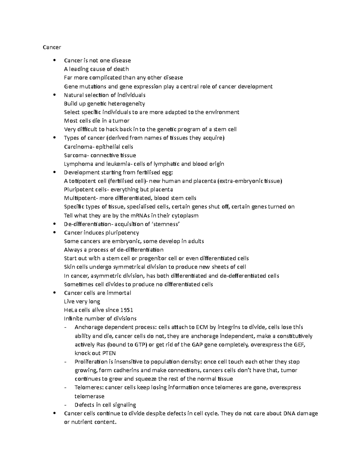 Cancer - Lecture notes 1 - Cancer Cancer is not one disease A leading ...