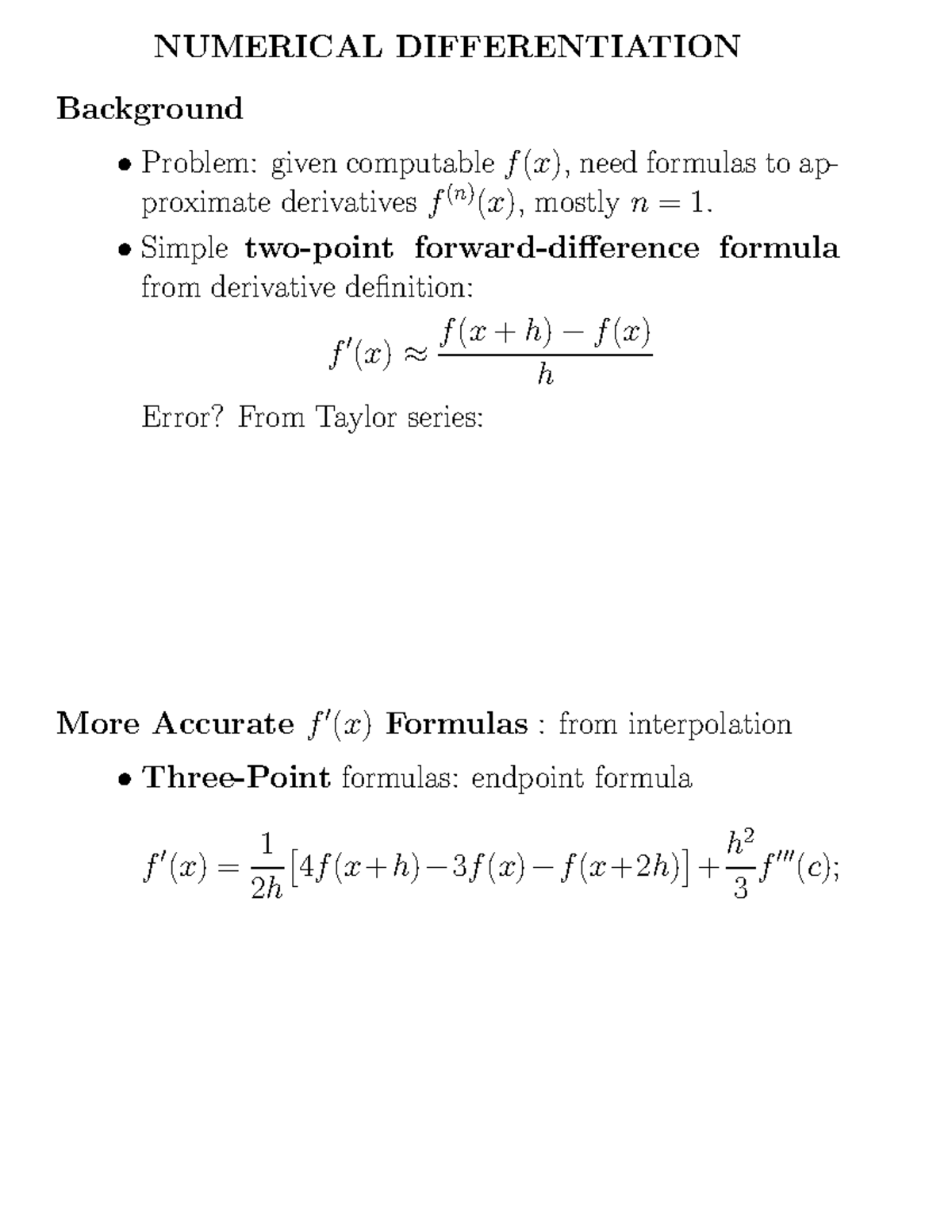 Lecture notes, lecture 5 - Numerical differentiation - NUMERICAL ...