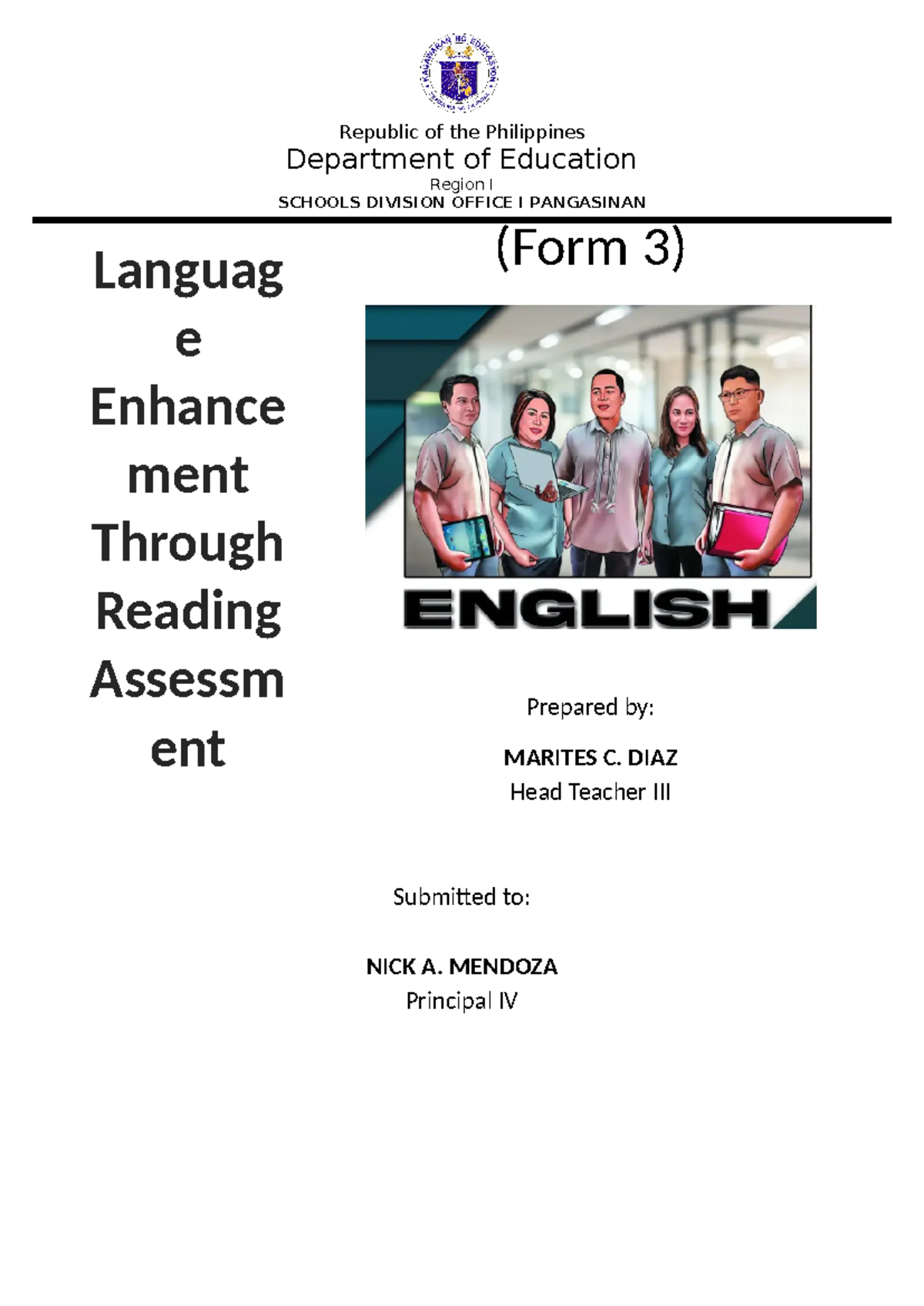 Cover page reading - BSED Major in English - Republic of the ...