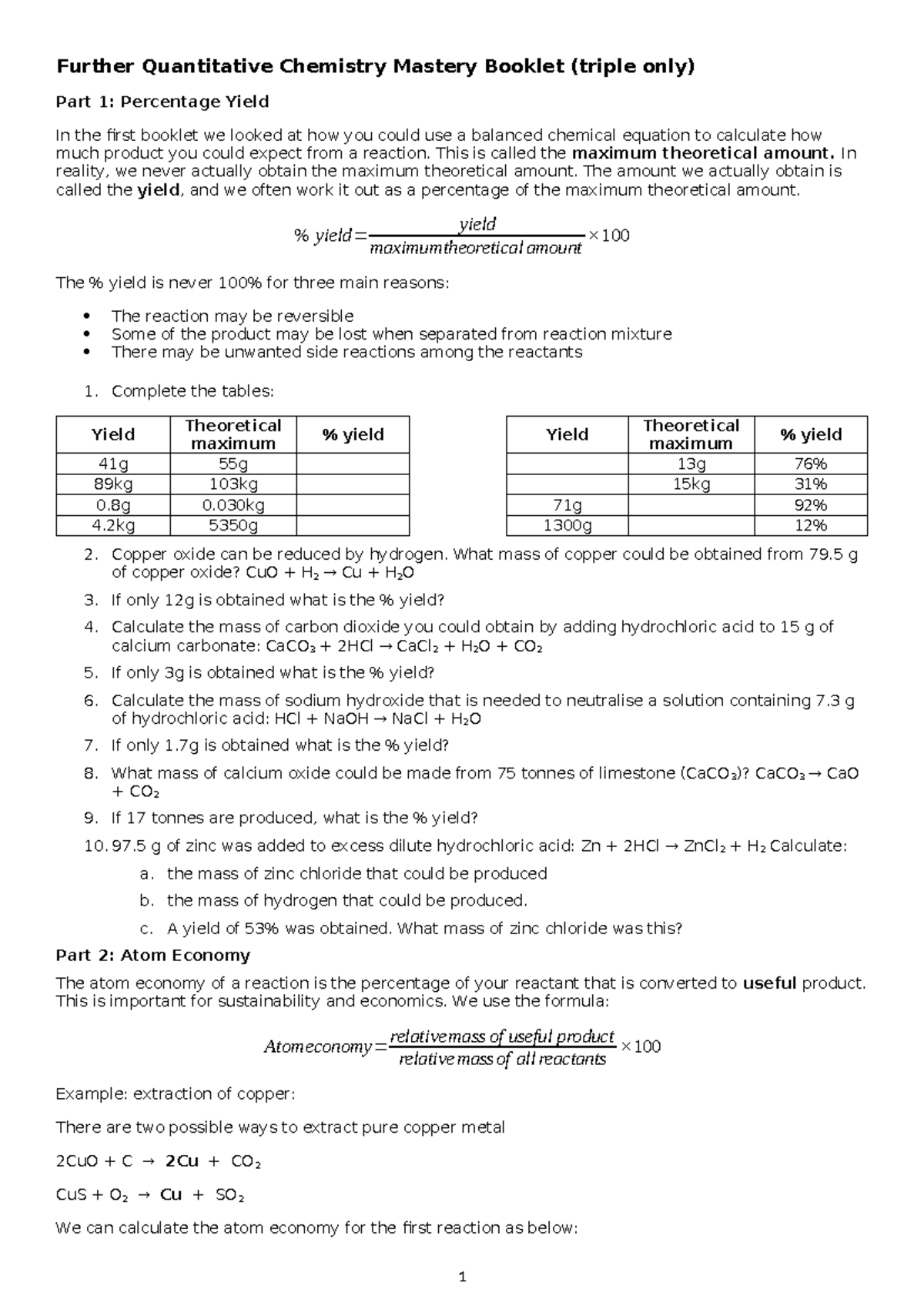 Further quantitative chemistry mastery booklet v2 hints and no acids ...