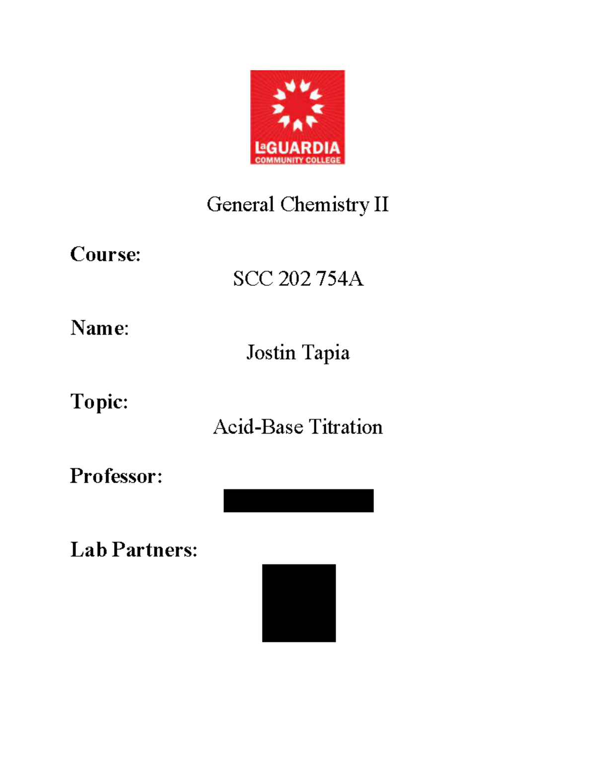 LAB Report #5 SCC202 - SCC 202 - General Chemistry II Course: SCC 202 ...