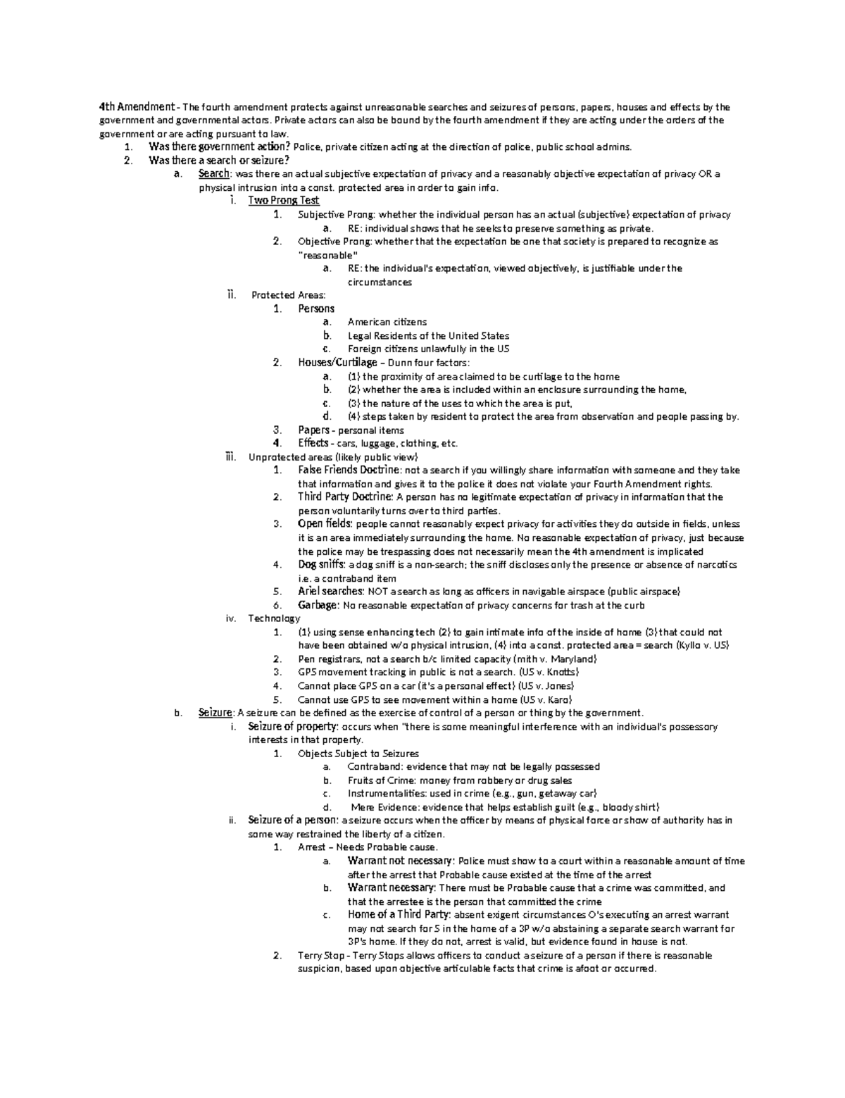 Criminal procedure attack outline - 4th Amendment - The fourth ...