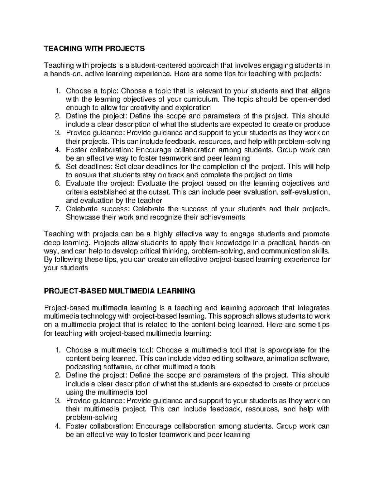 Lecture 3 -1 - N/A - TEACHING WITH PROJECTS Teaching with projects is a ...