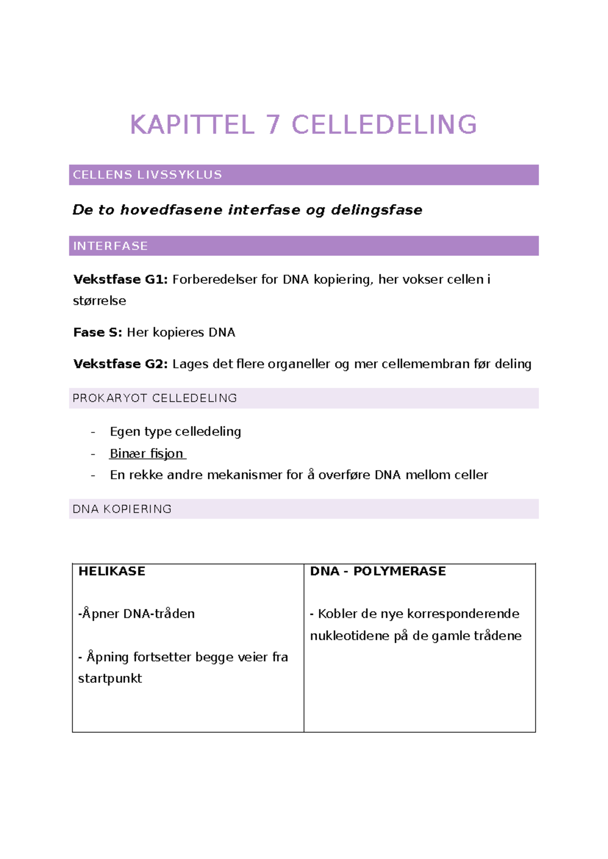 Kap 7 celledeling - KAPITTEL 7 CELLEDELING CELLENS LIVSSYKLUS De to ...