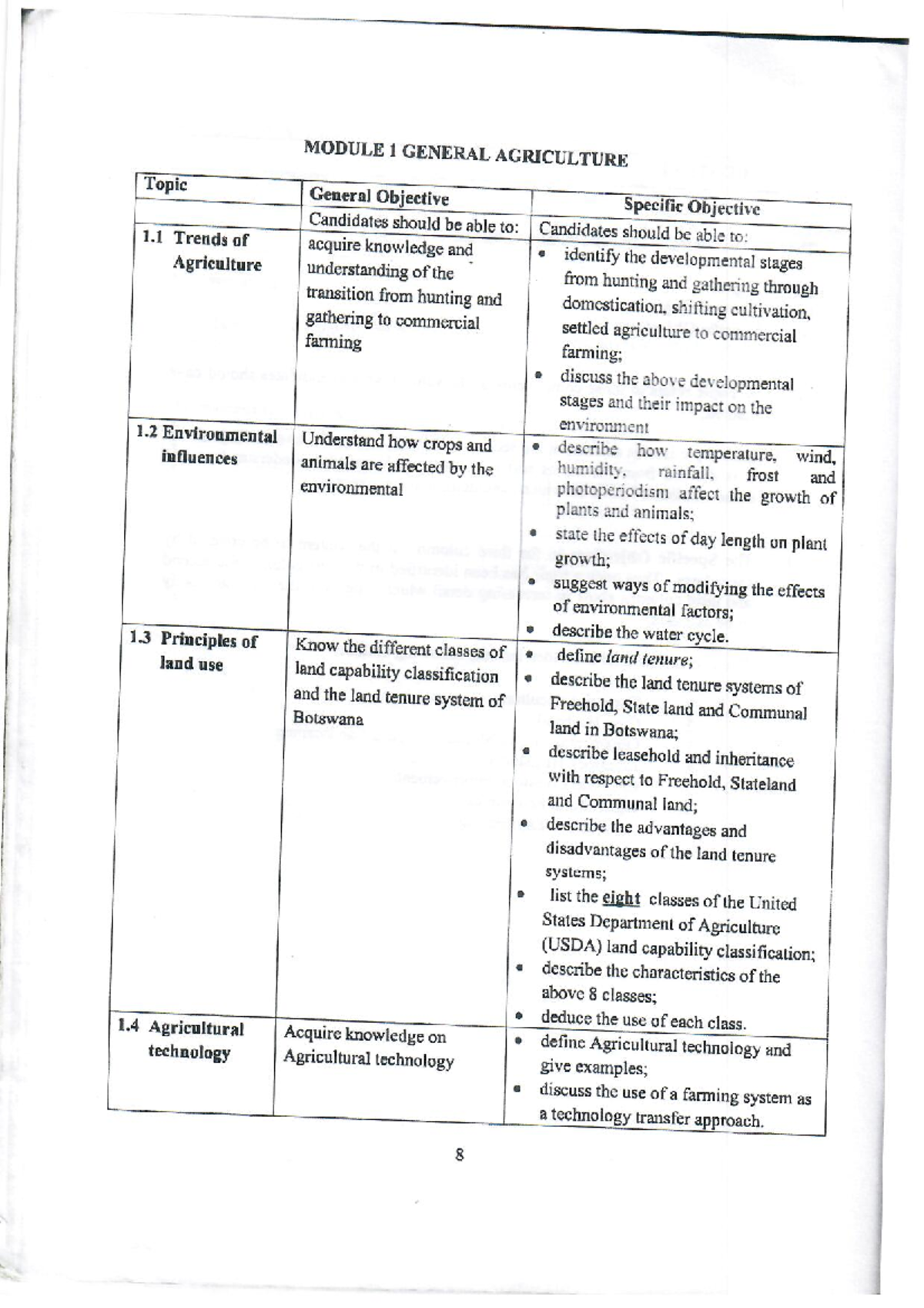 Agric Syllabus - management - MODULE 1 GENERAL AGRICULTURE Topic ...