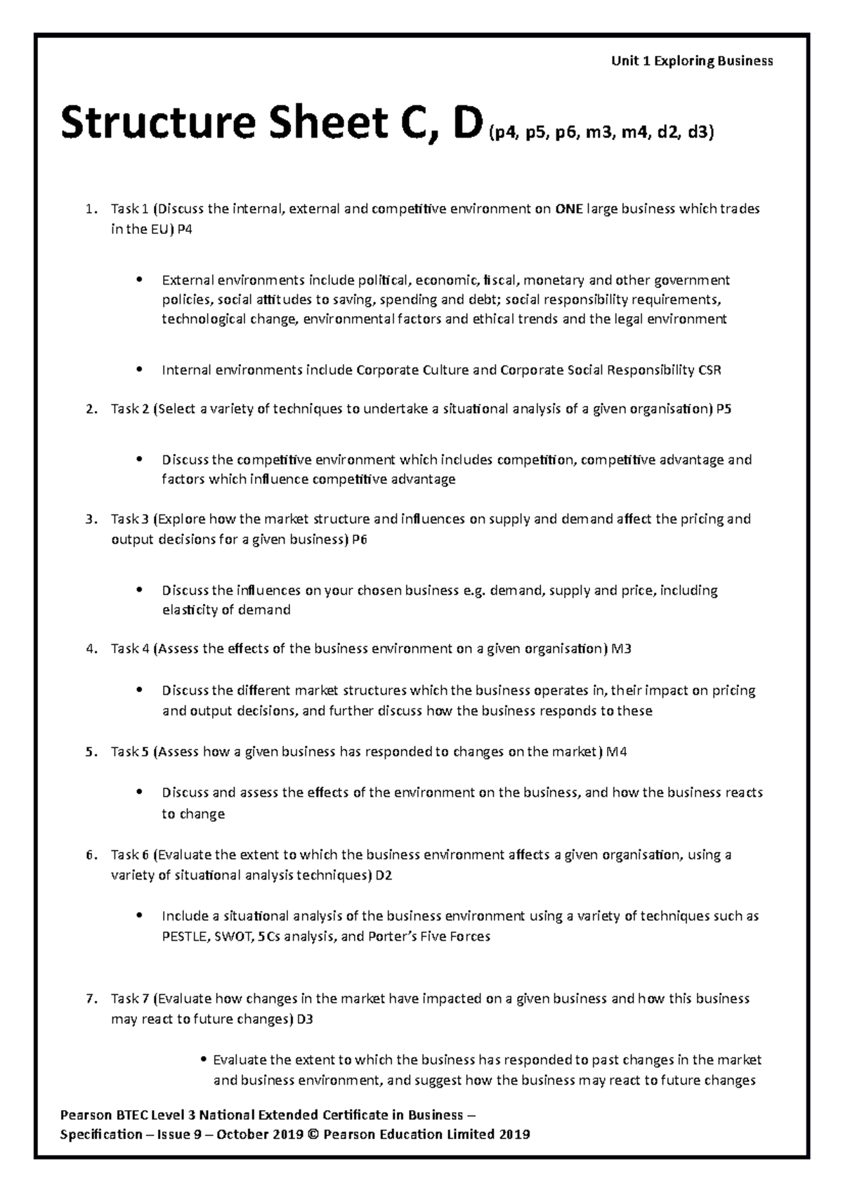 A2 - Structure Sheet C, D - Unit 1 Exploring Business Structure Sheet C ...