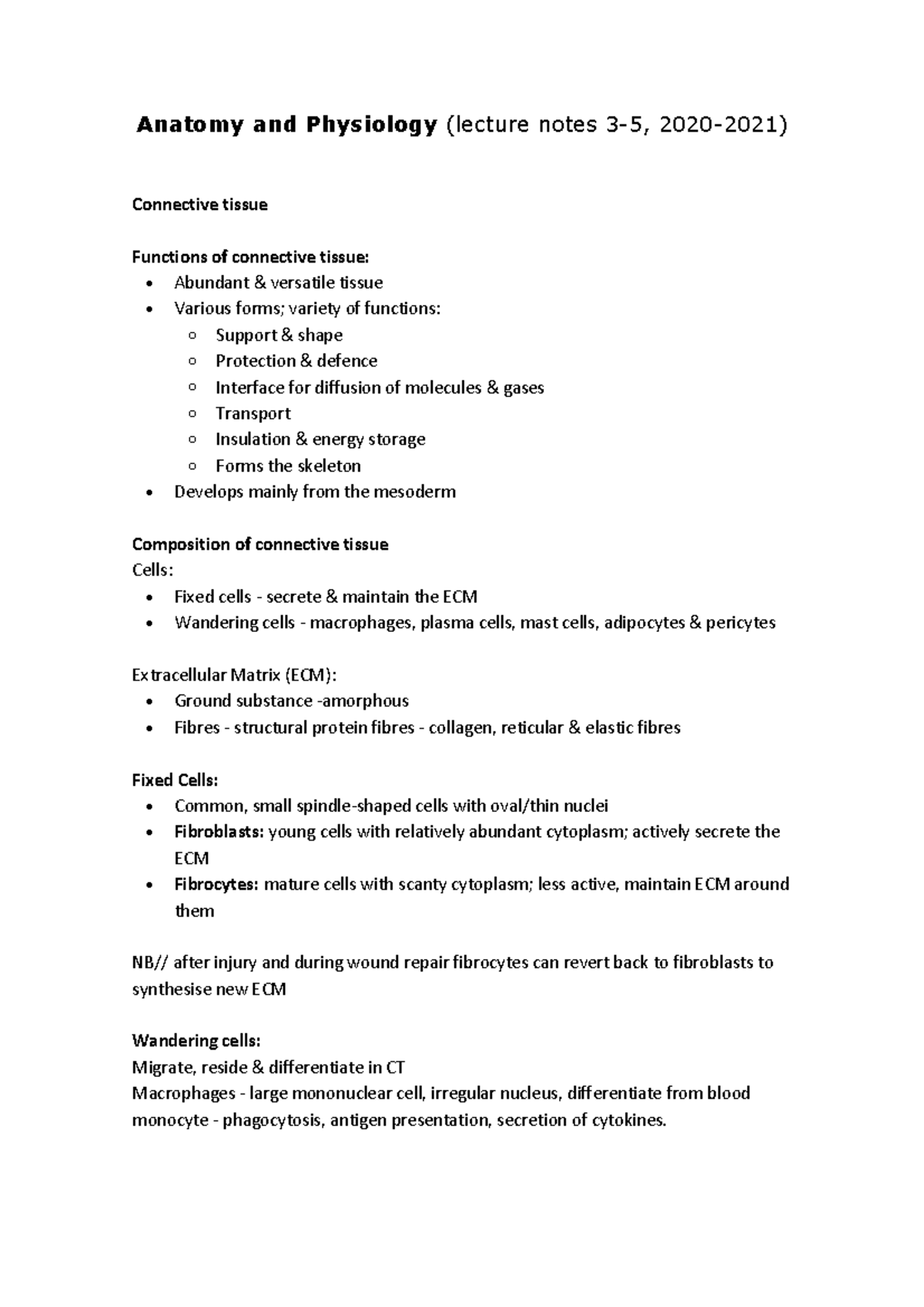 Anatomy and Physiology lecturenotes 3to5 20202021 - Anatomy and ...
