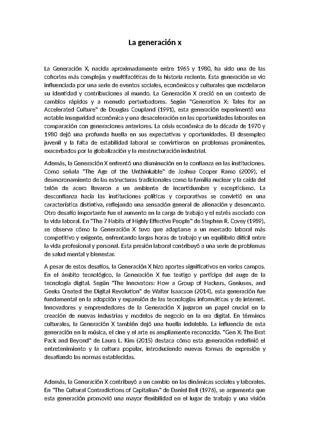 La generación x - Notas - La generación x La Generación X, nacida ...
