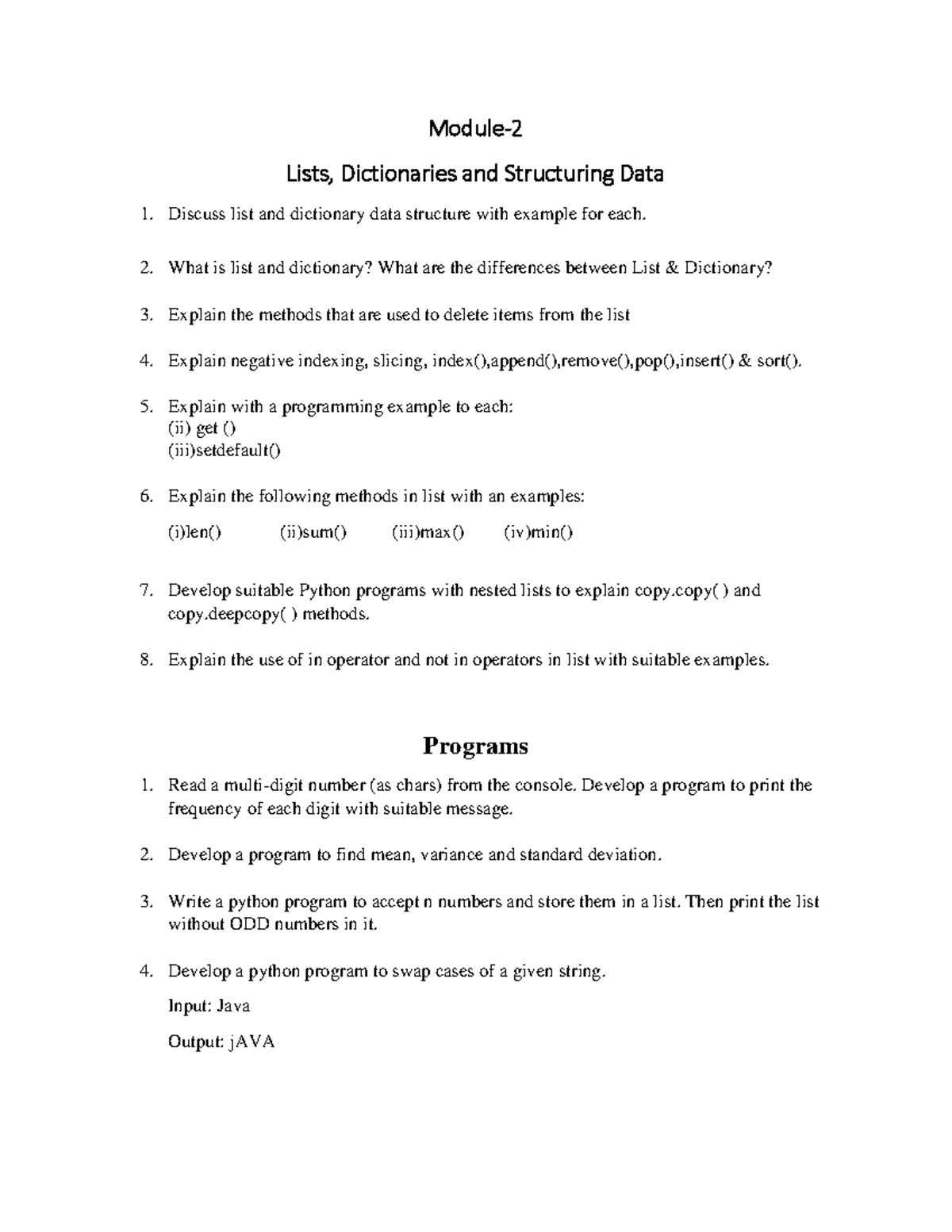 Module 2 Important questions with answer - Module- 2 Lists, Dictionaries and Structuring Data ...