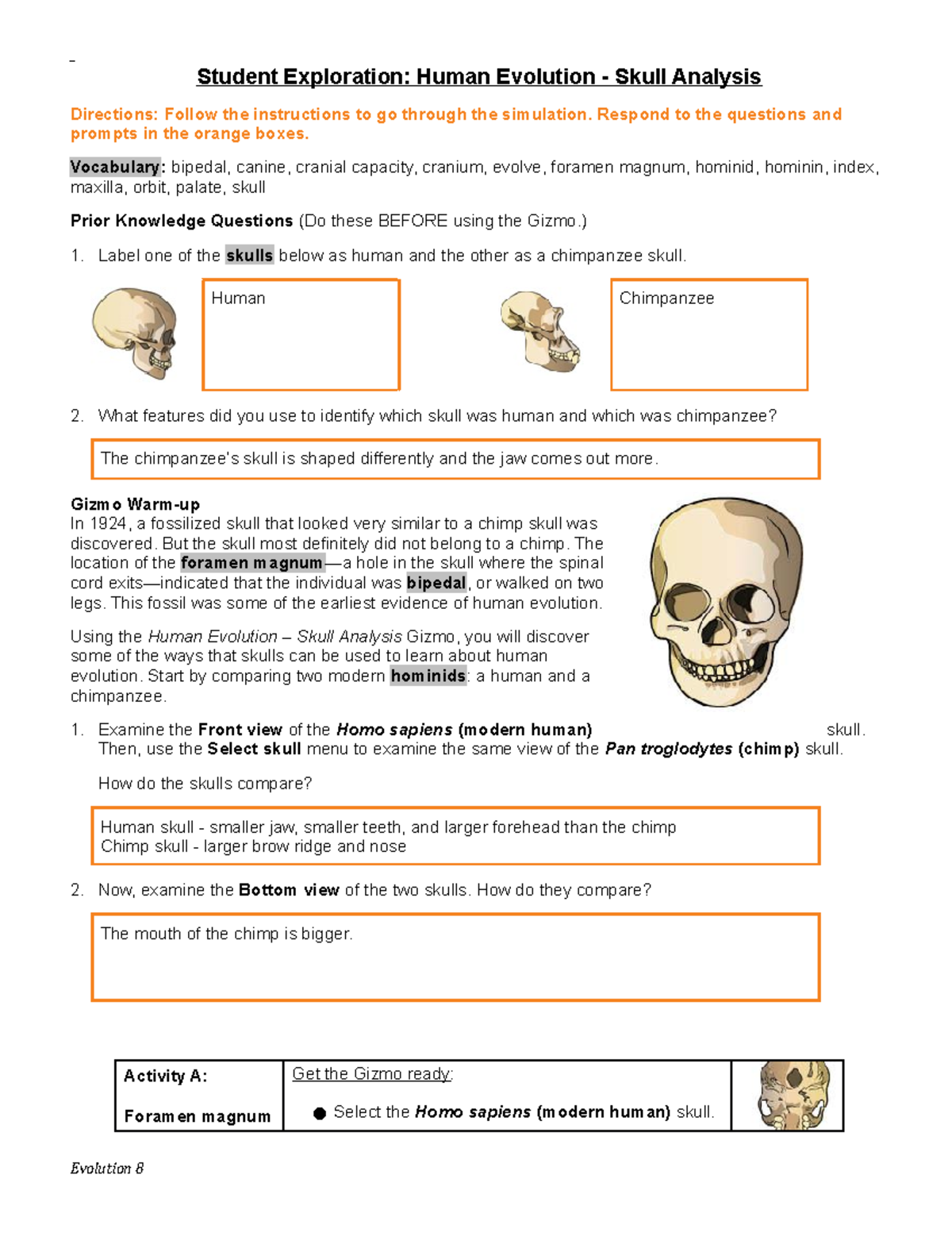 Copy of Absent - Studying Hominids Part 1 (Gizmos) - Student ...