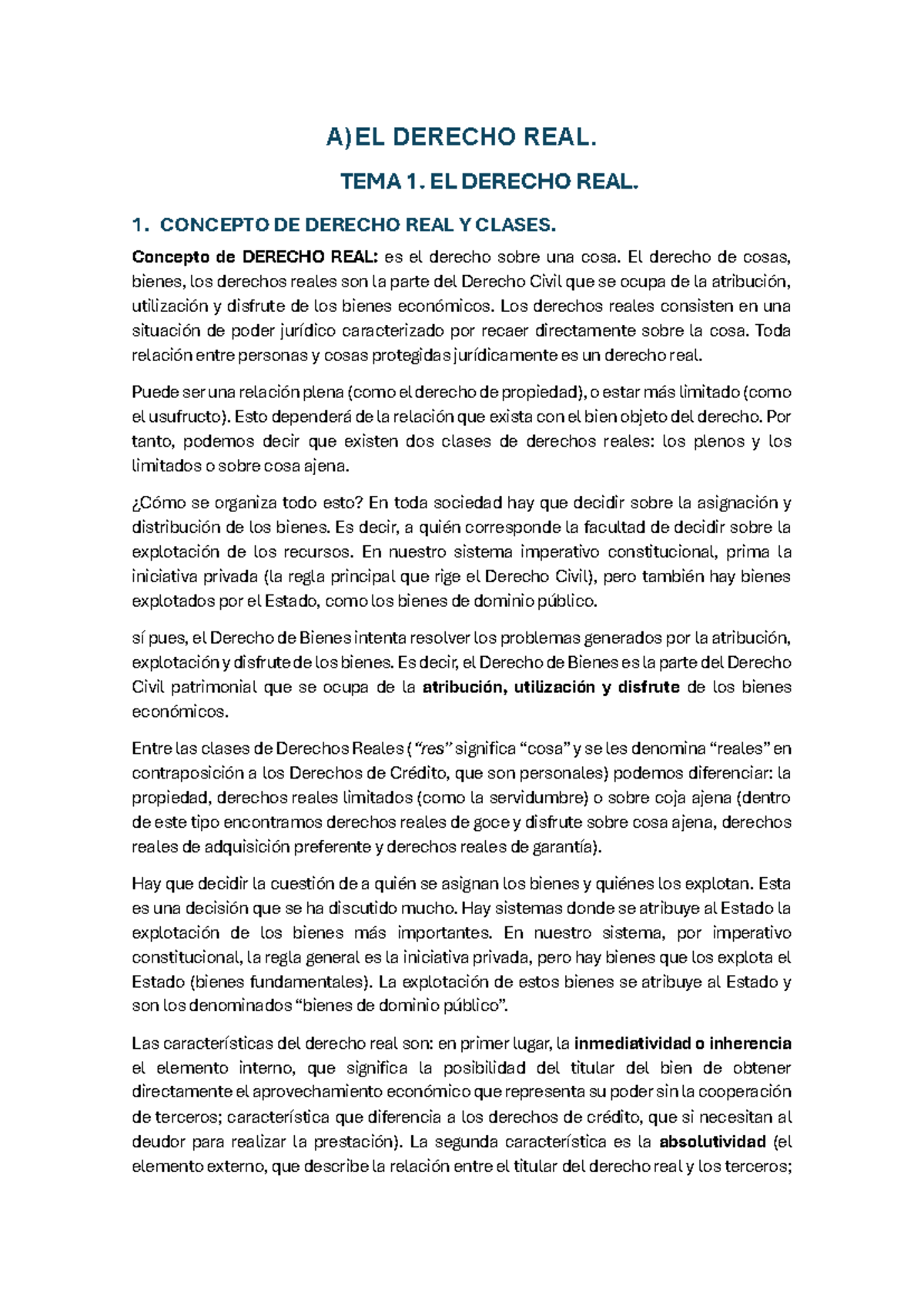 Tema 1. Derecho de Bienes - A) EL DERECHO REAL. TEMA 1. EL DERECHO REAL ...