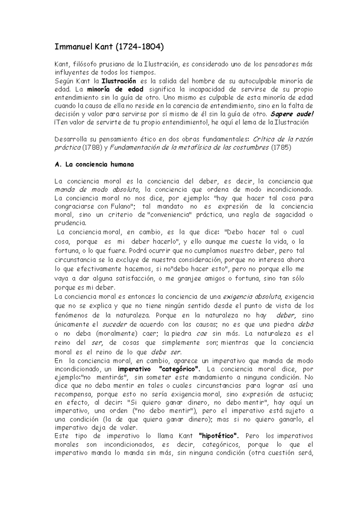 Apunts del filosof Immanuel Kant - Immanuel Kant (1724-1804) Kant ...