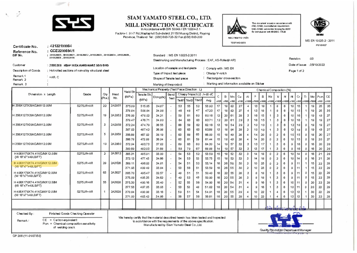 Beam Sheet for Construction - Certificate No. Reference No. DIP No ...
